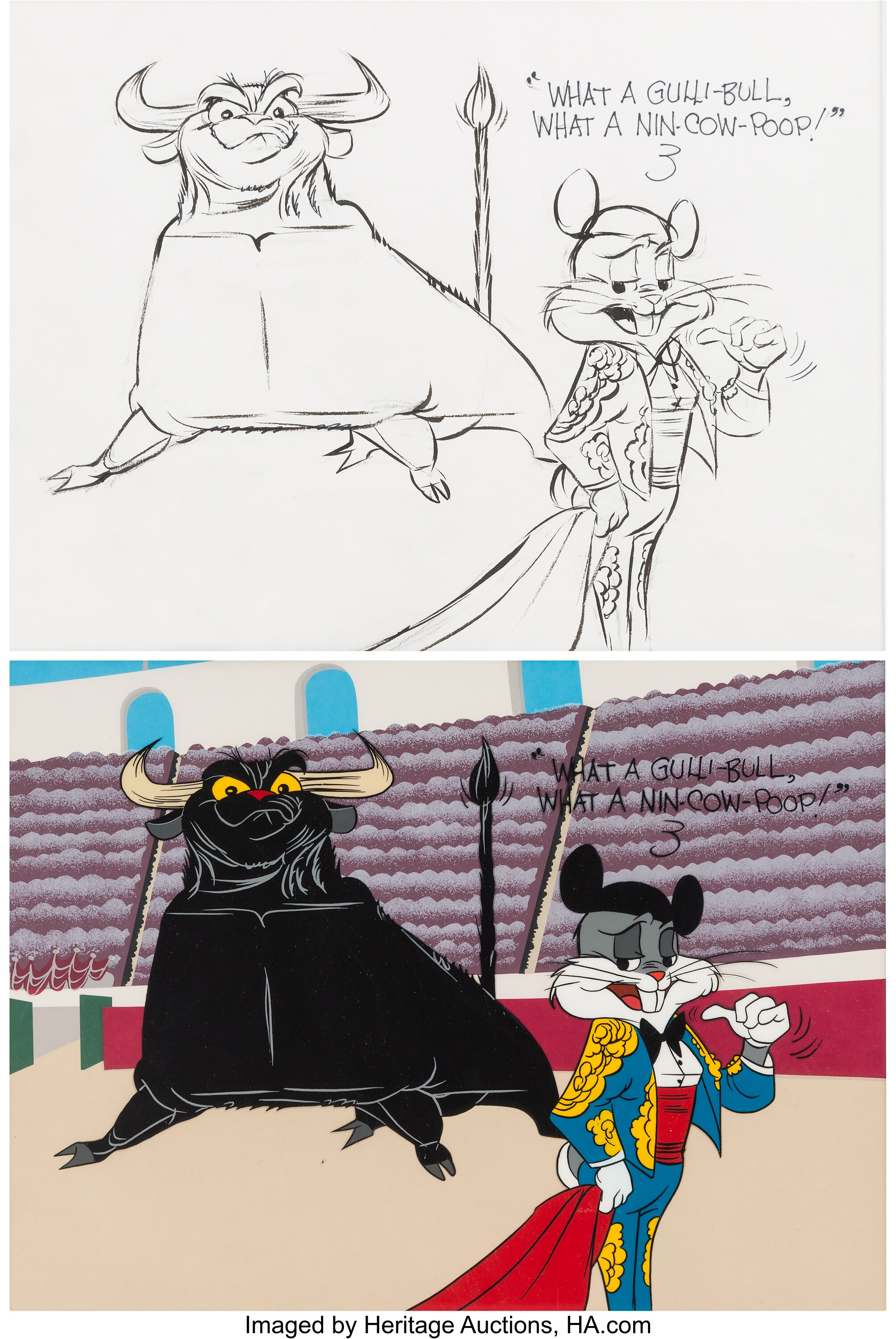 Chuck Jones "Bugs Bunny and Bull" Original Drawing and 1 of 1 Cel | Lot ...