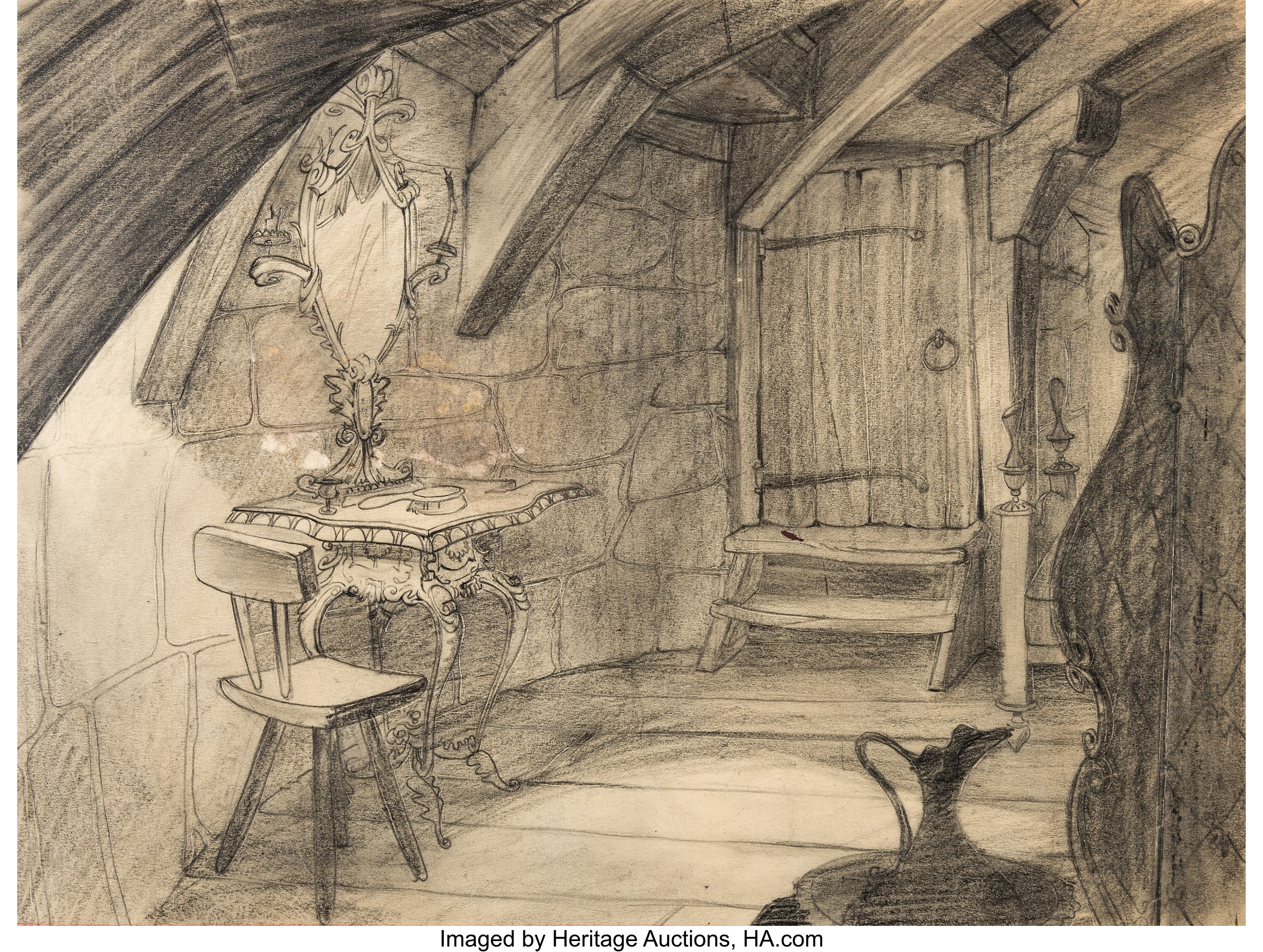 Cinderella Room Interior Background Layout Drawing (Walt Disney, | Lot ...