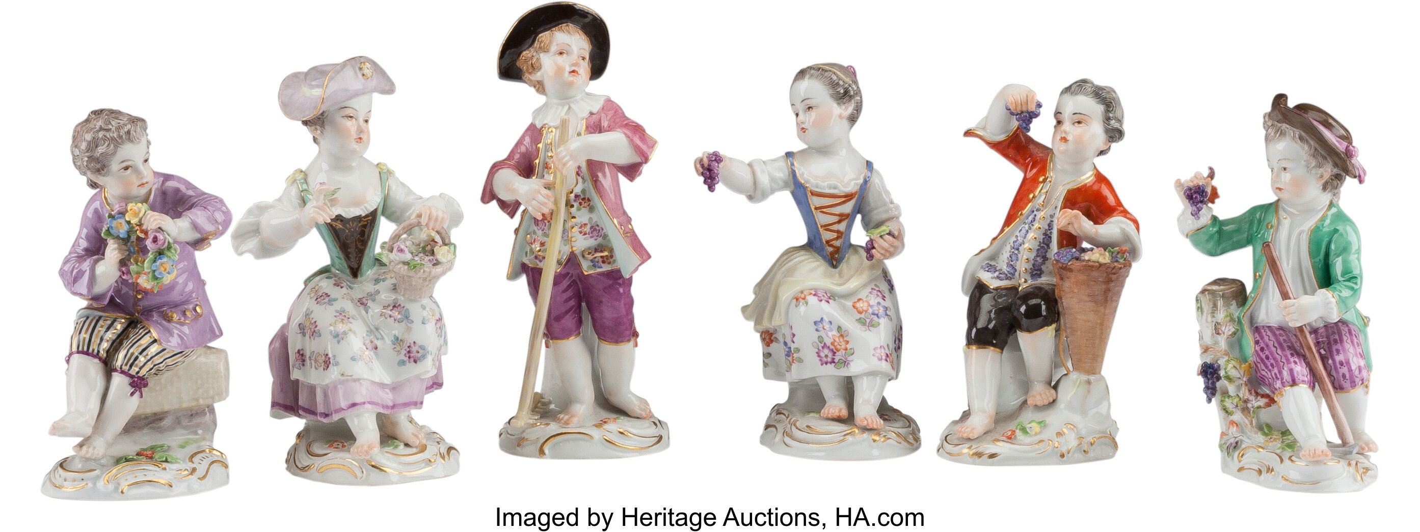 Six Meissen Porcelain Figures. Marks: (underglaze blue | Lot #61557 ...