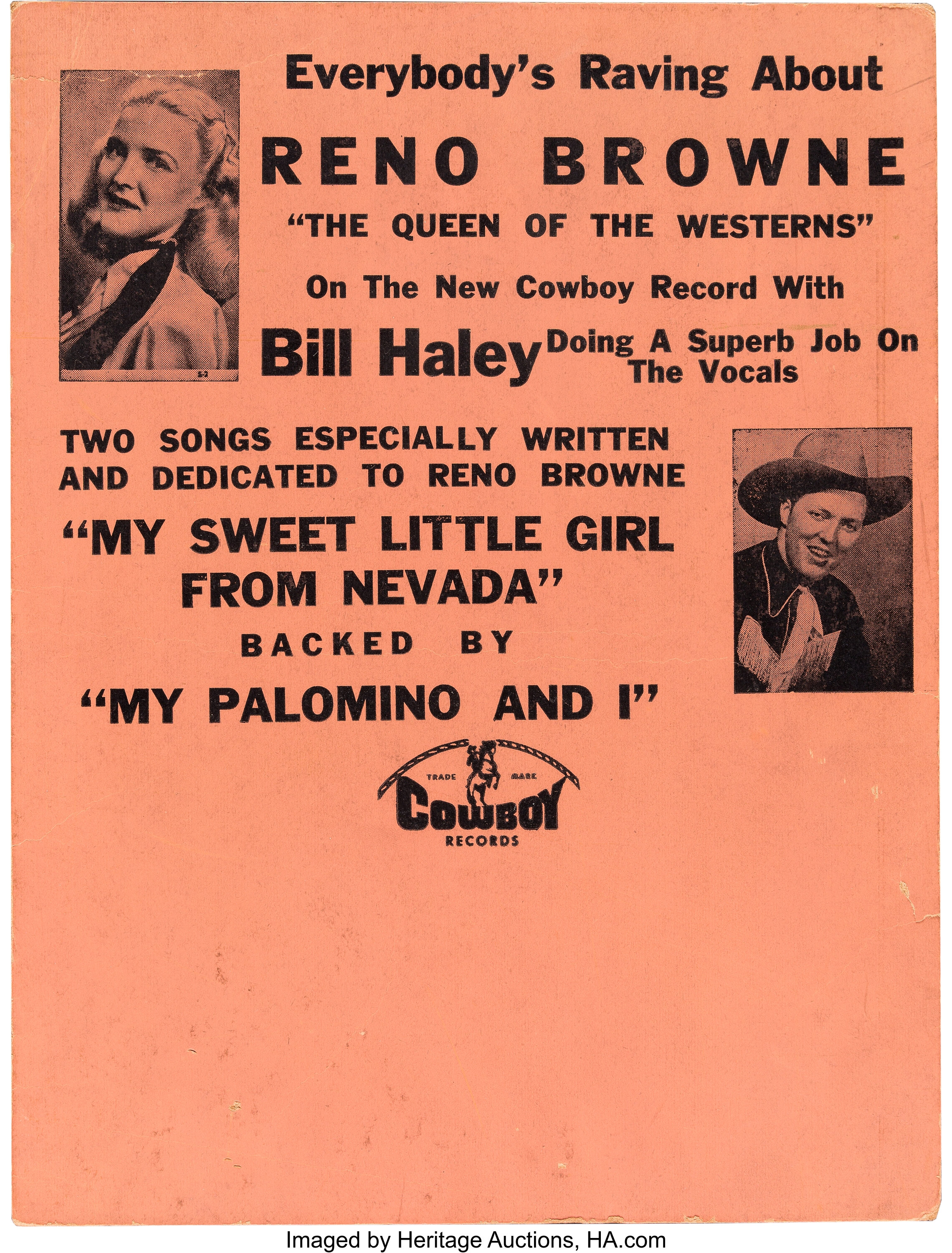 Bill Haley Early Cowboy Records Promotional Poster, Circa 1950 ...