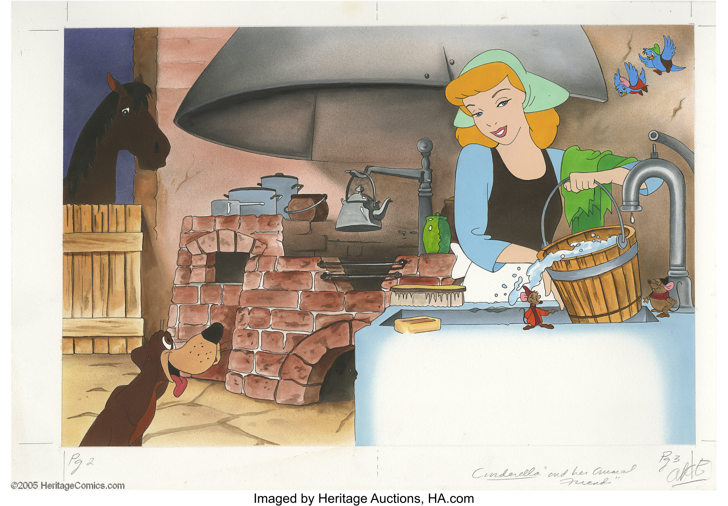 Western Publishing Artist - "Cinderella and Her Animal Friends" | Lot ...