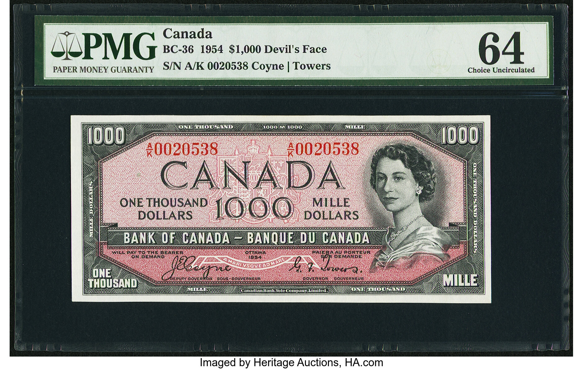 BC-36 $1,000 1954 Devil's Face.. ... Canadian Currency | Lot #28026 ...