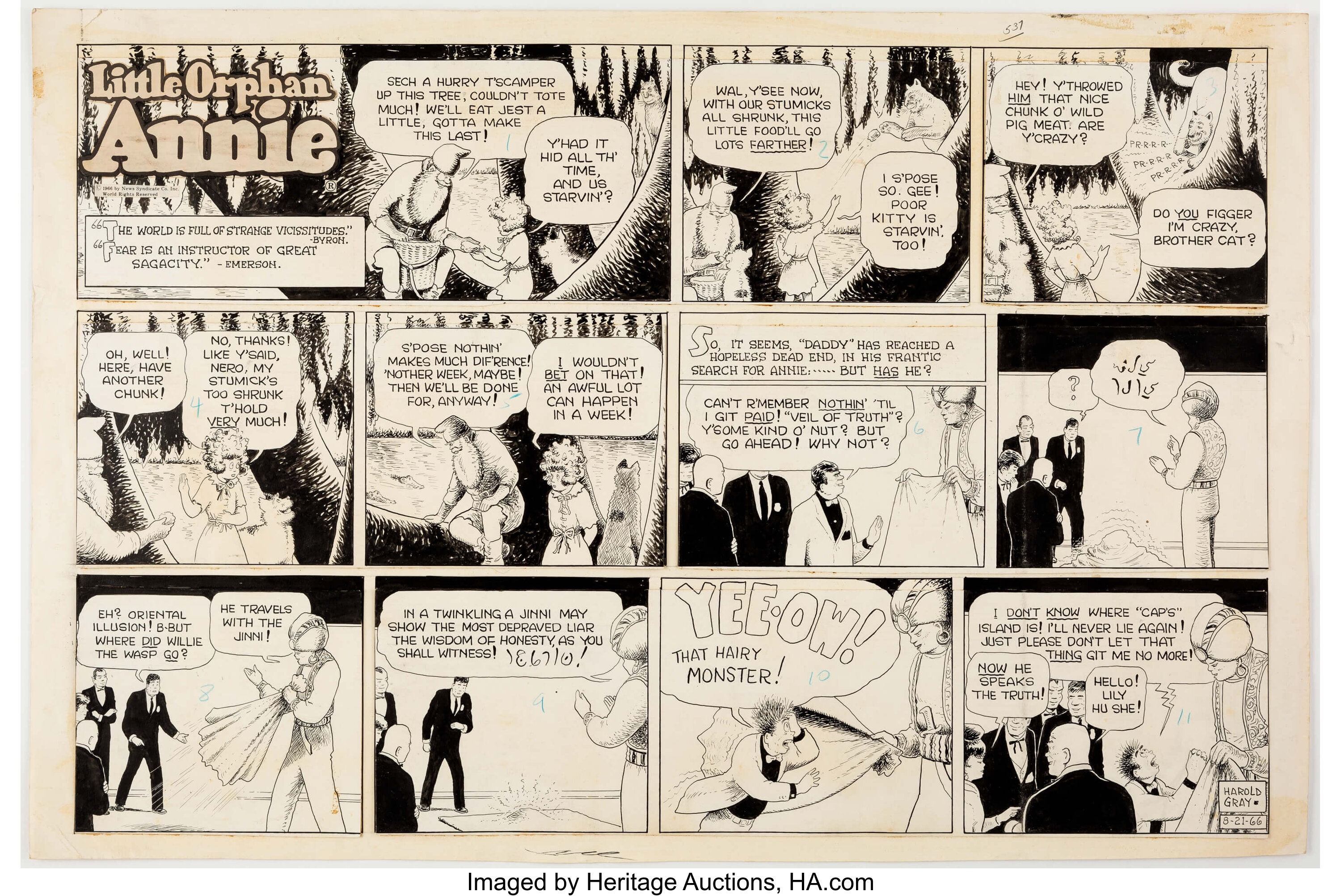Harold Gray Little Orphan Annie Sunday Comic Strip Original Art | Lot ...