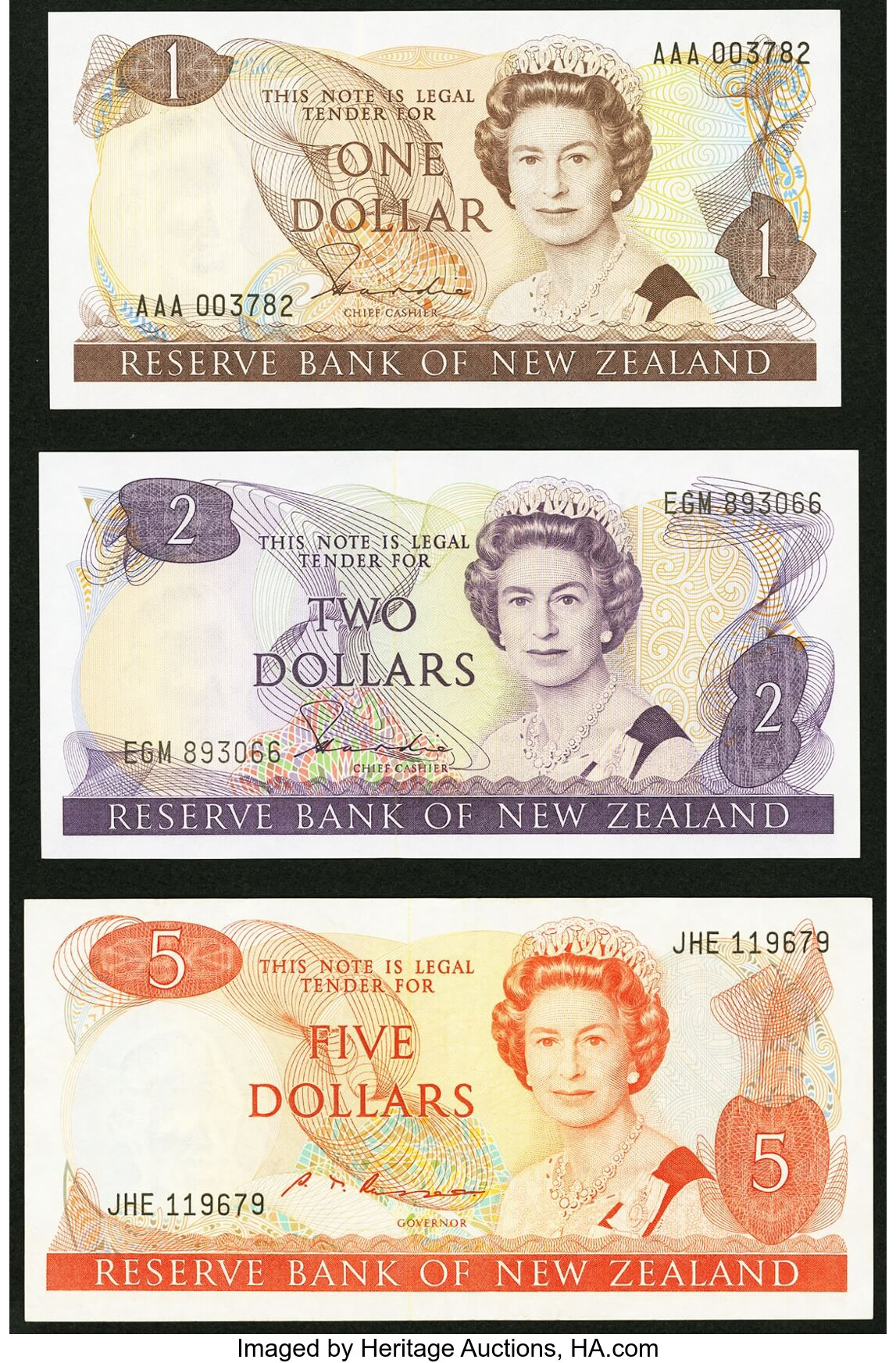 A Complete Denomination Set of New Zealand Notes from the 1980s.. | Lot ...