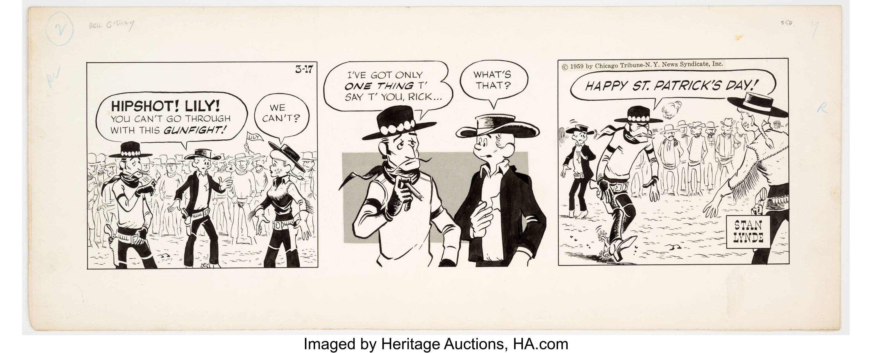 Stan Lynde Rick O'Shay Daily Comic Strip Original Art dated 3-17-59 ...