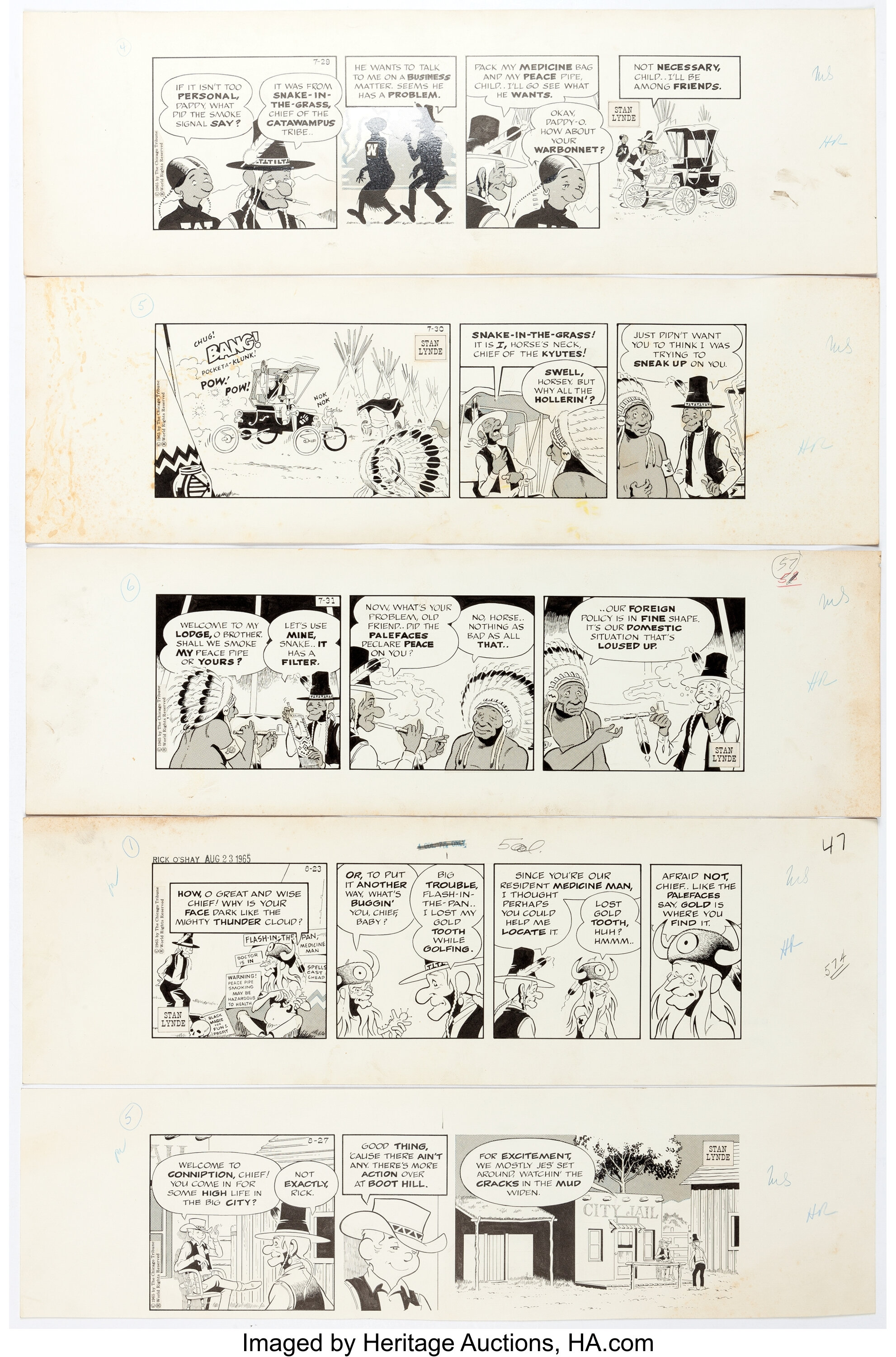 Stan Lynde Rick O'Shay Daily Comic Strip Original Art Group of 5 | Lot ...
