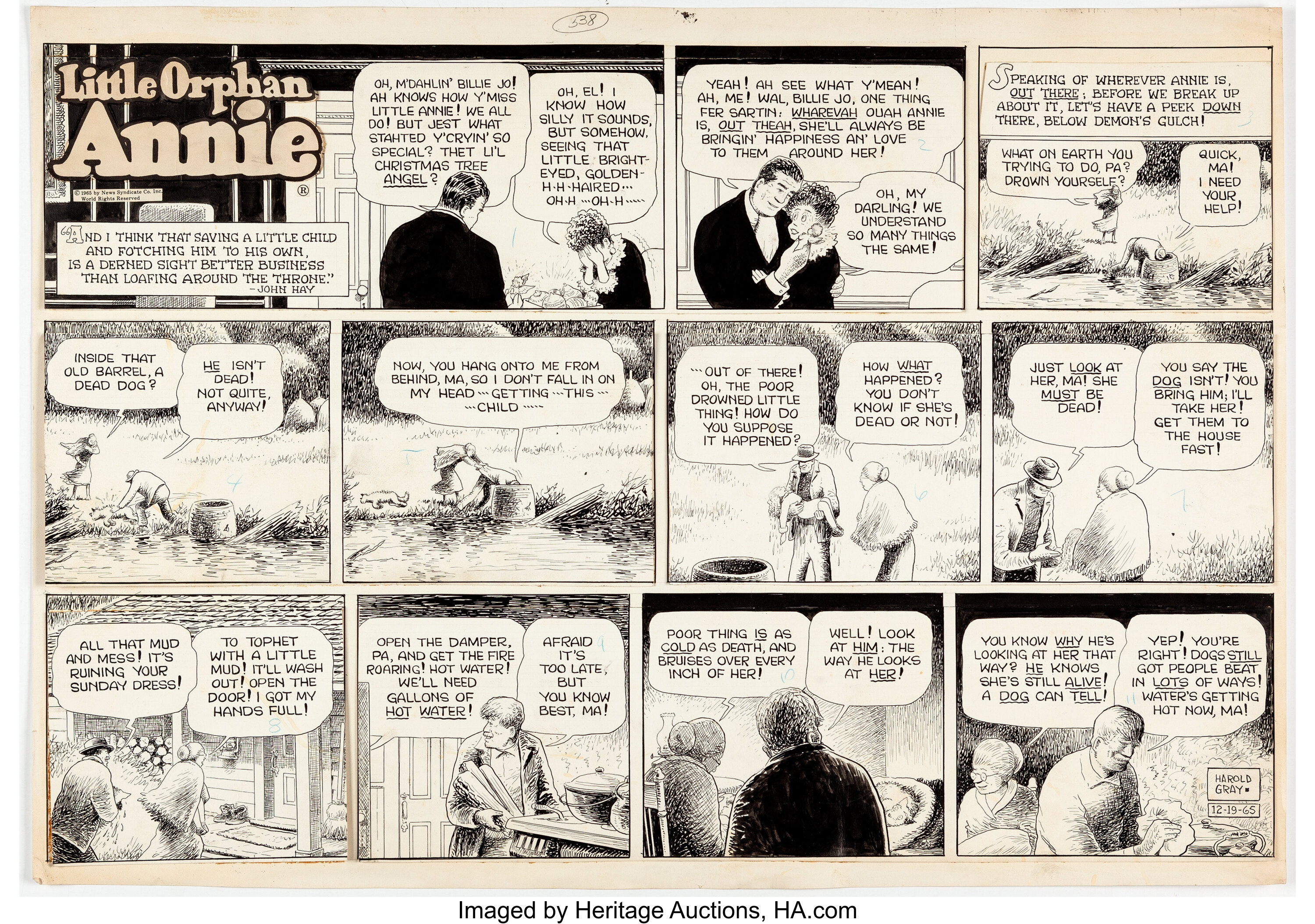 Harold Gray Little Orphan Annie Sunday Comic Strip Original Art | Lot ...