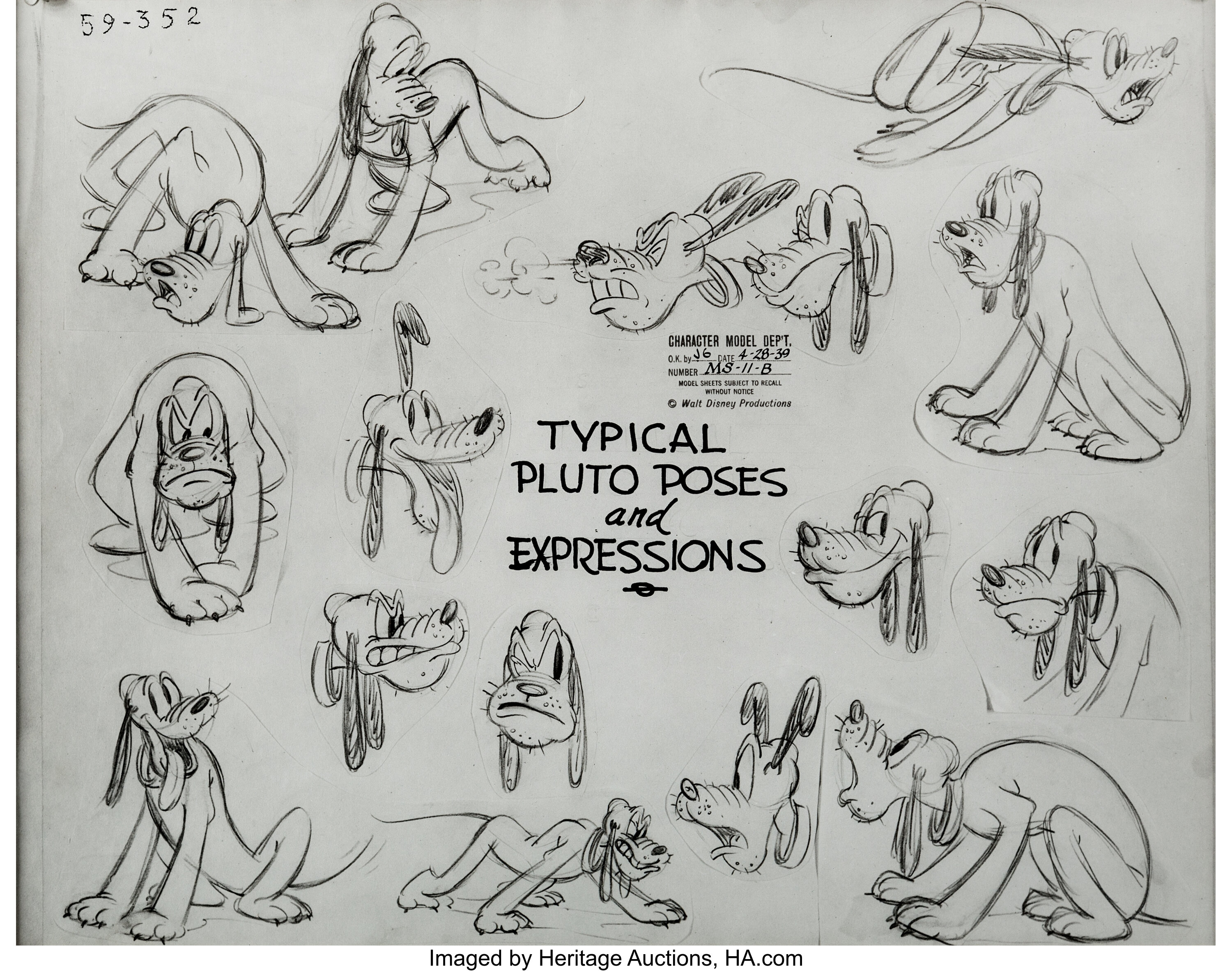 Pluto Model Sheet (Walt Disney, 1939). ... animation art Model | Lot ...