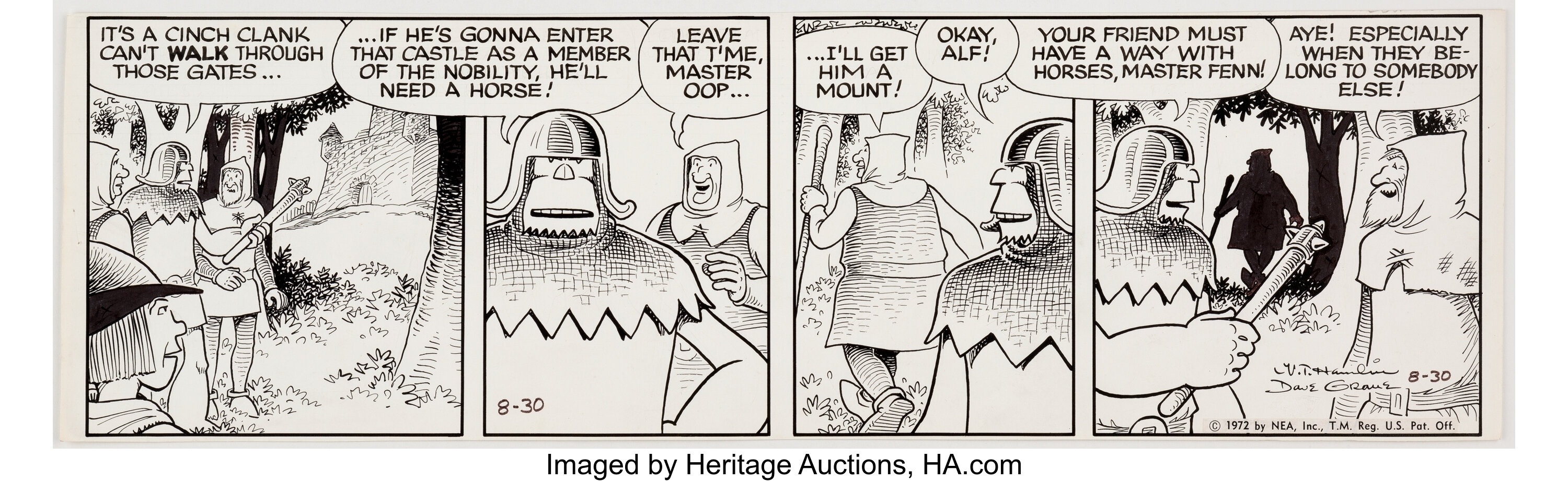 V. T. Hamlin Alley Oop Daily Comic Strip Original Art dated 8-30-72 ...
