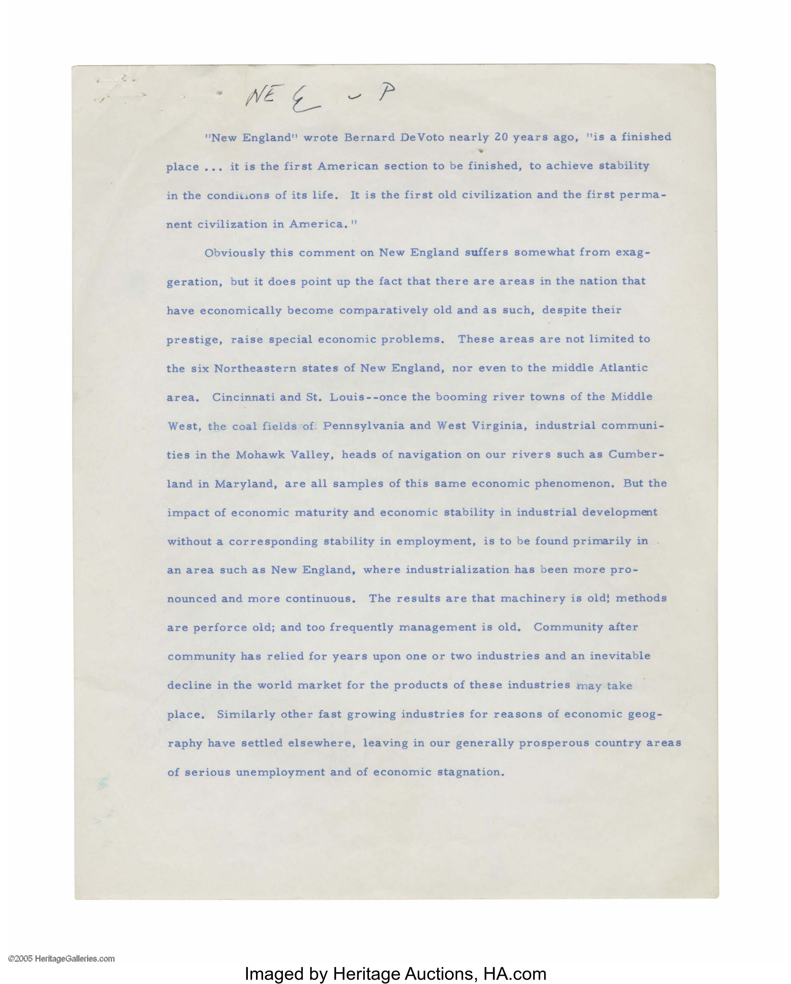 John F. Kennedy Typed Speech With Handwritten Notes... Autographs | Lot ...