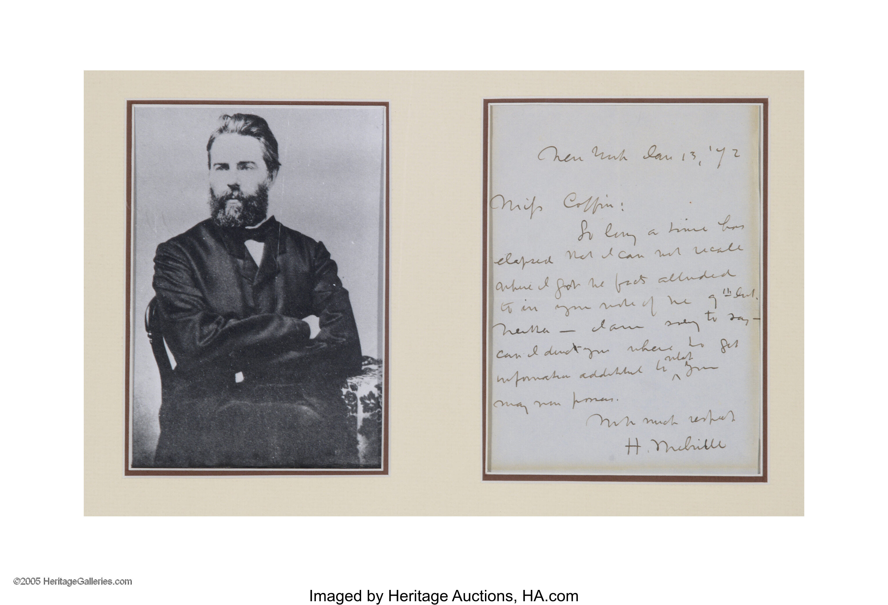 Rare Herman Melville 1872 Autograph Letter Signed... Autographs | Lot ...