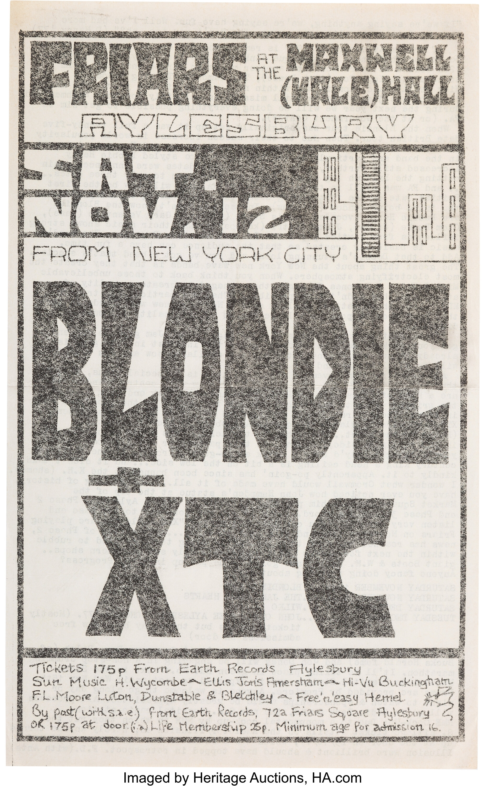 Blondie/XTC Friars at the Maxwell (Wale) Hall Concert Poster | Lot ...