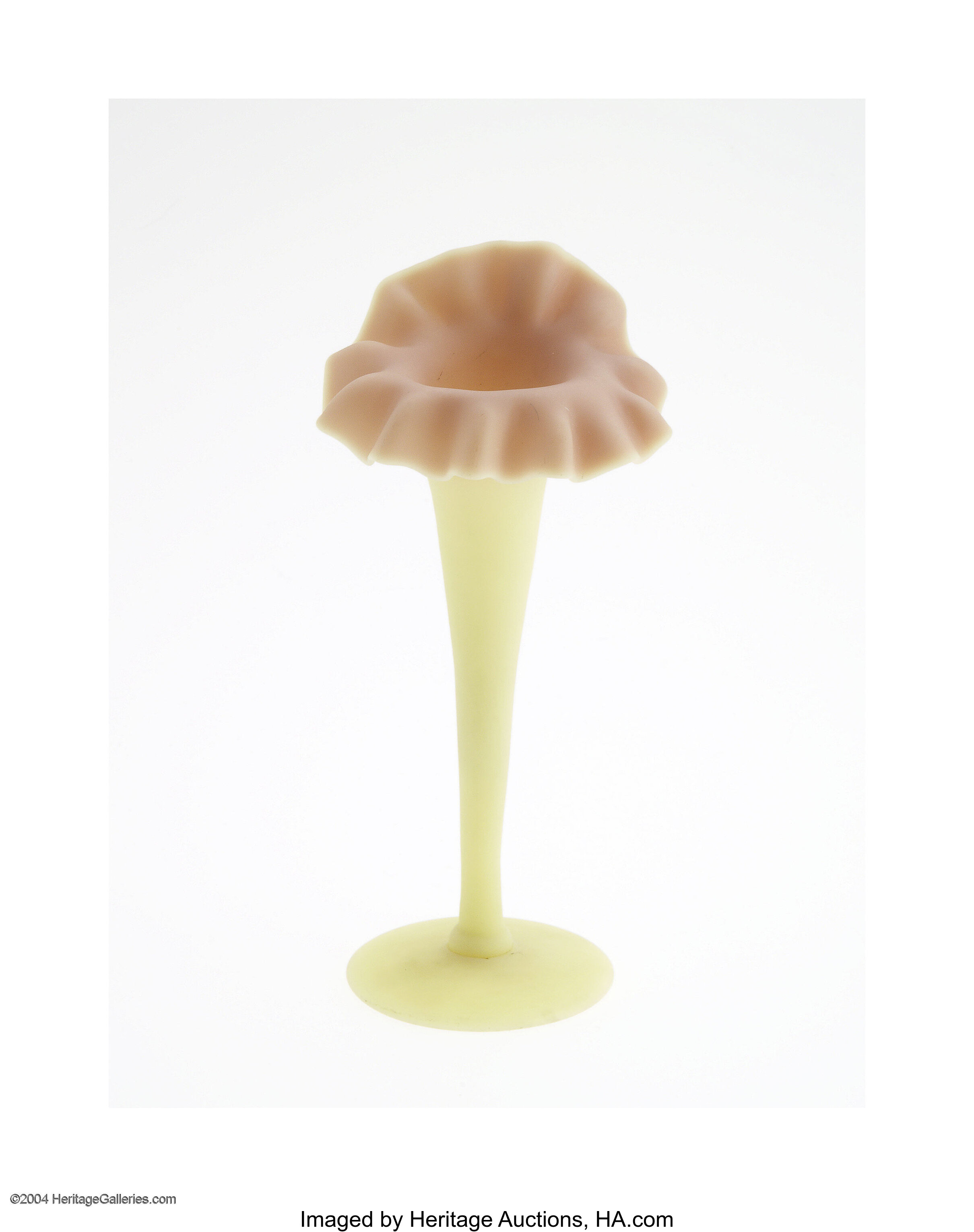AN AMERICAN ACID FINISH JACK-IN-THE-PULPIT BURMESE GLASS VASE. Mt ...