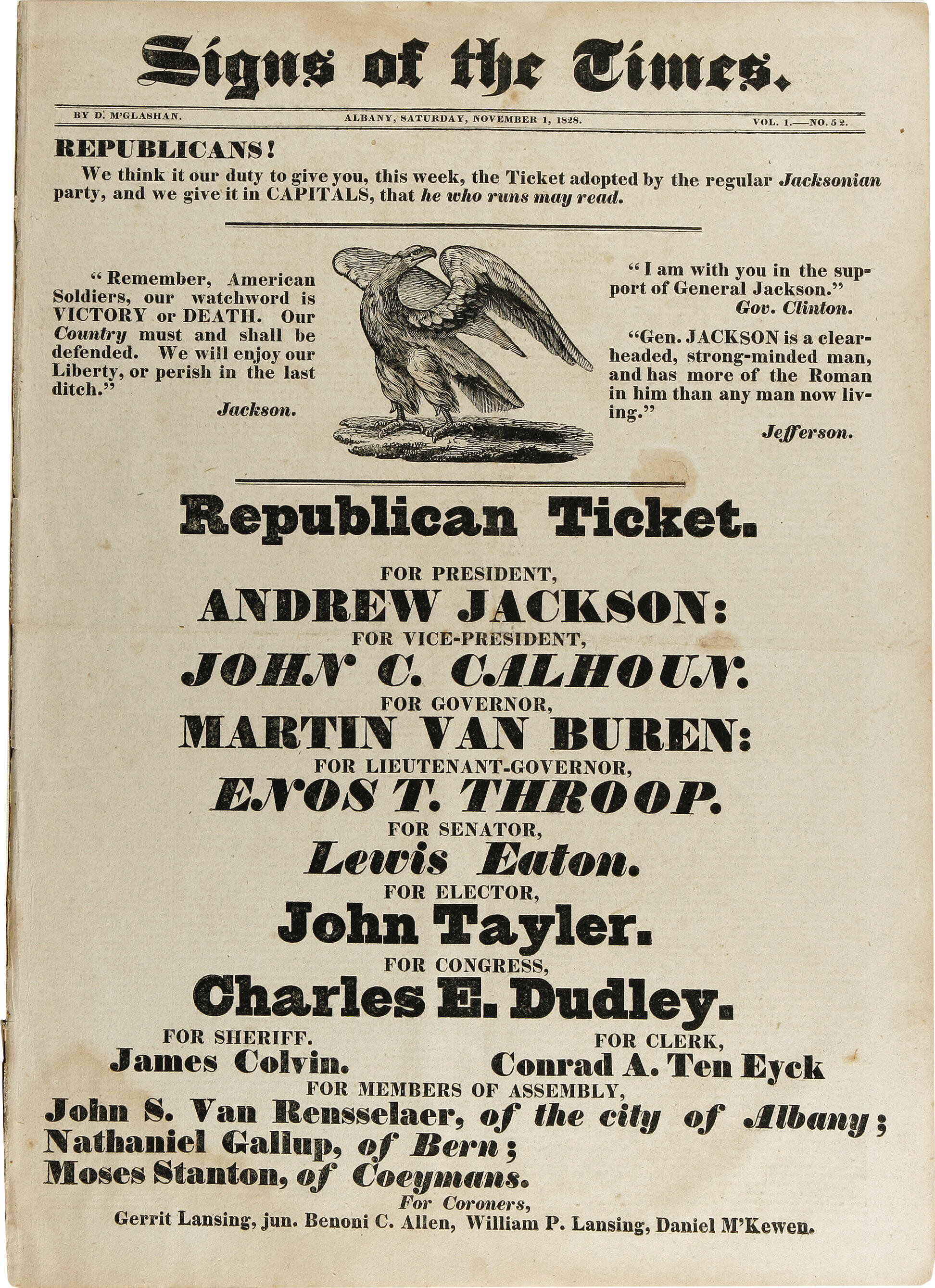 Andrew Jackson: A Bold and Dramatic Large Campaign Broadside From | Lot ...