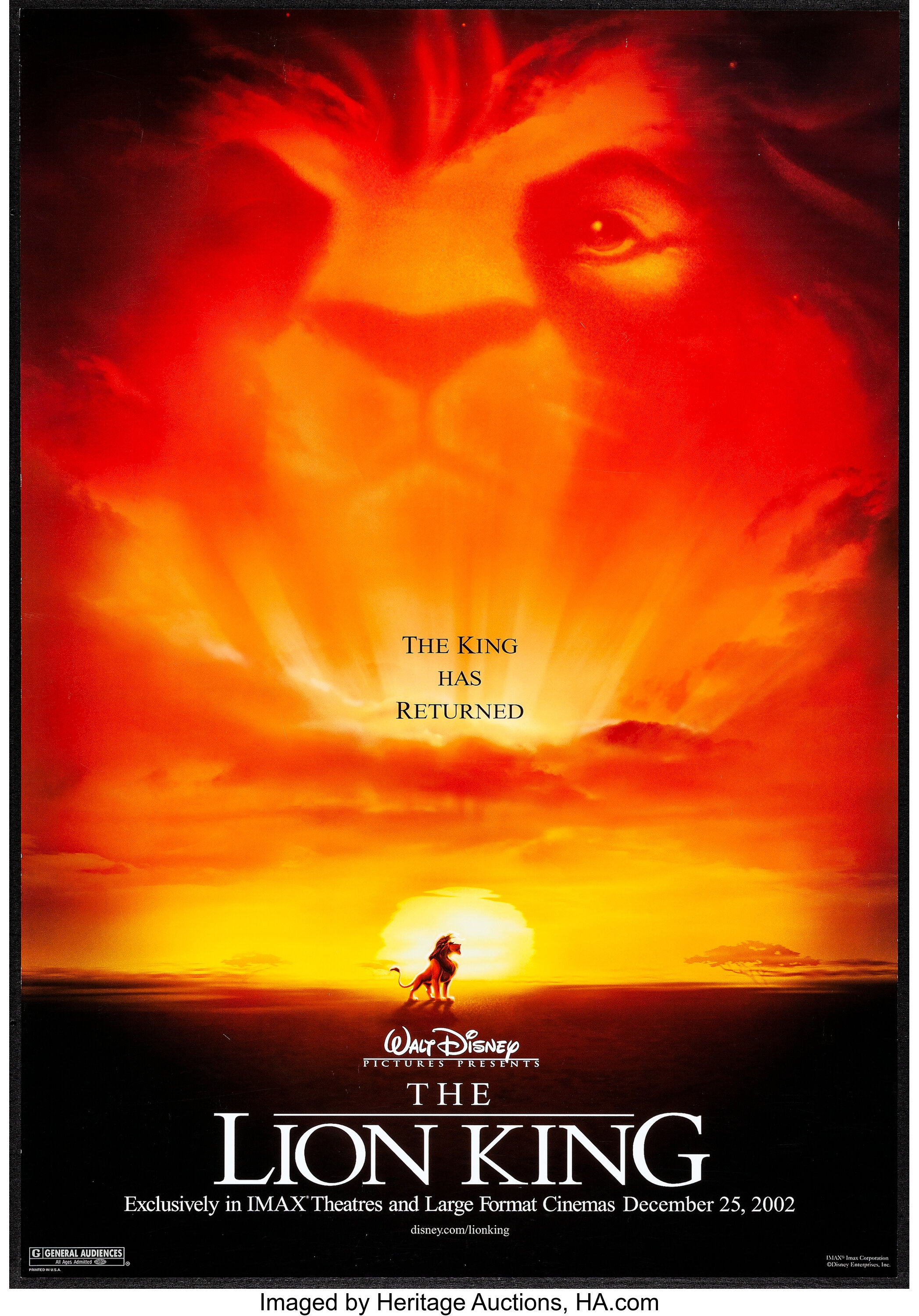 The Lion King (Buena Vista, R-2002) Rolled, Very Fine. IMAX One | Lot ...