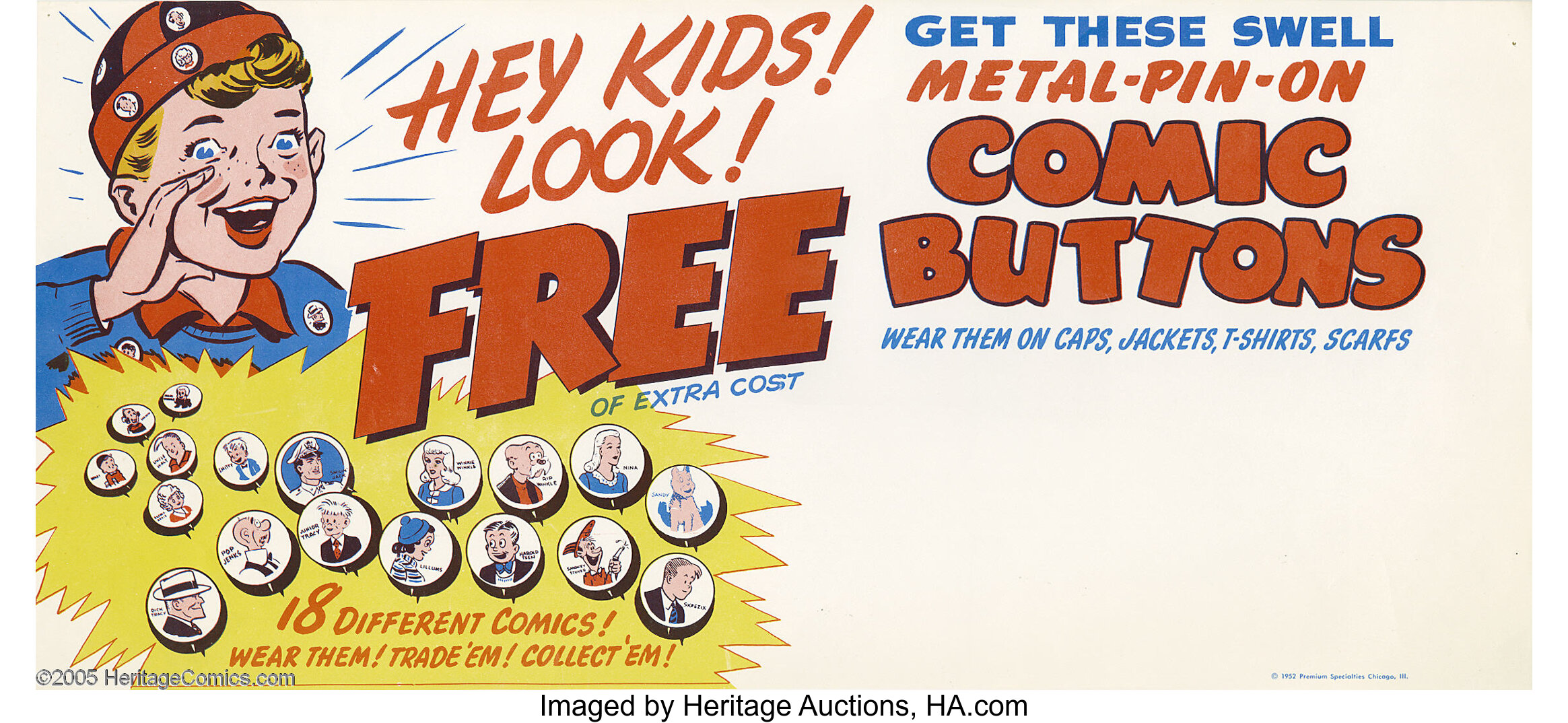 Comic-Related Pin-back Buttons Advertising Poster (Premium | Lot #2024 ...