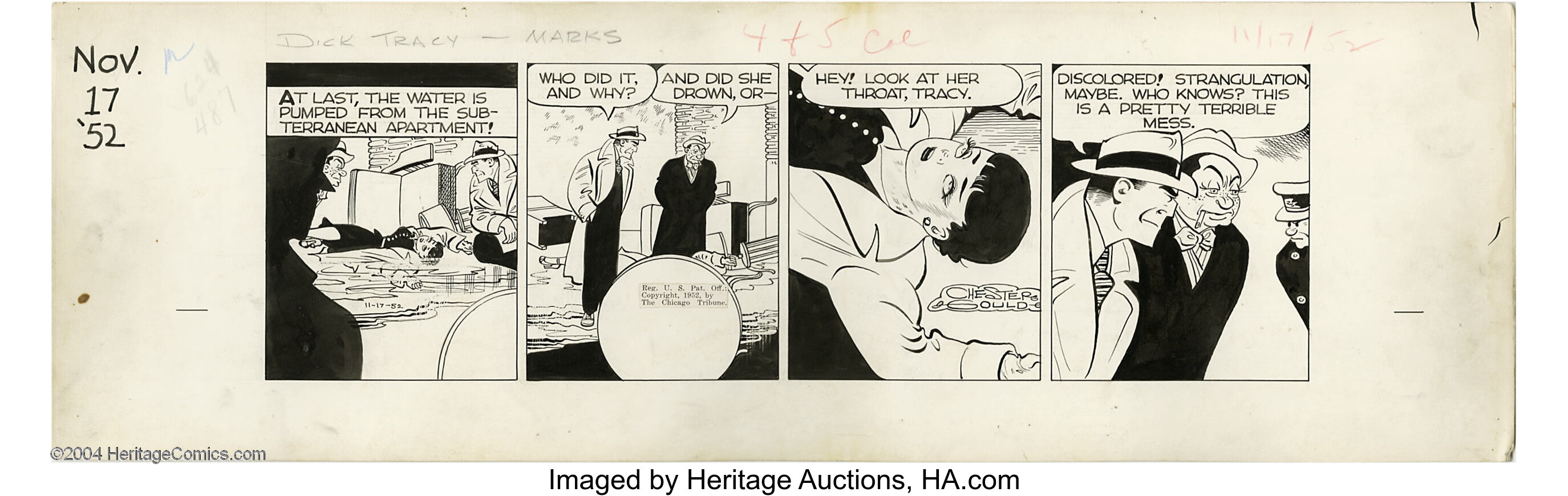 Chester Gould - Dick Tracy Daily Comic Strip Original Art, dated | Lot ...
