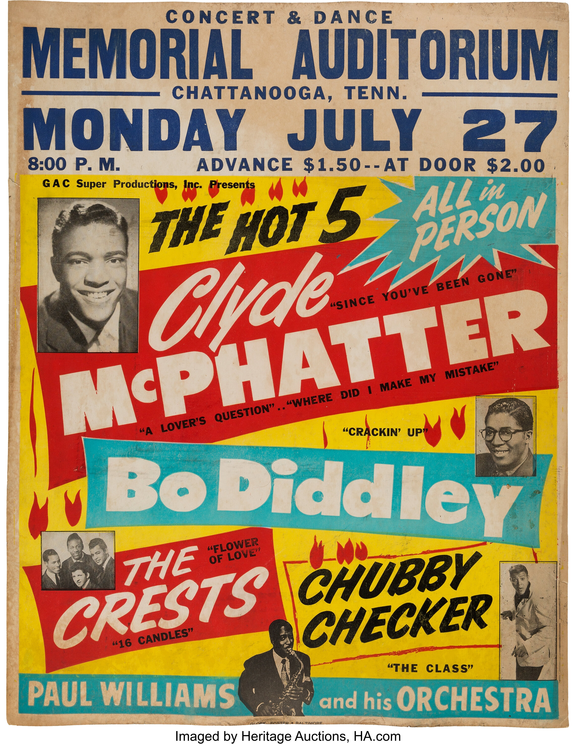 Bo Diddley/The Crests/Chubby Checker Memorial Auditorium Concert | Lot ...