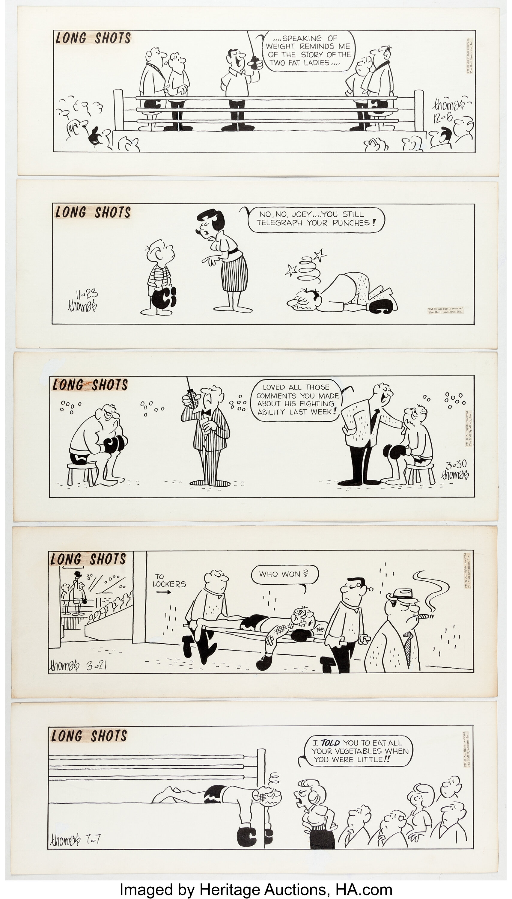 Fred Thomas Long Shots Daily Comic Strip Original Art Boxing-Themed ...