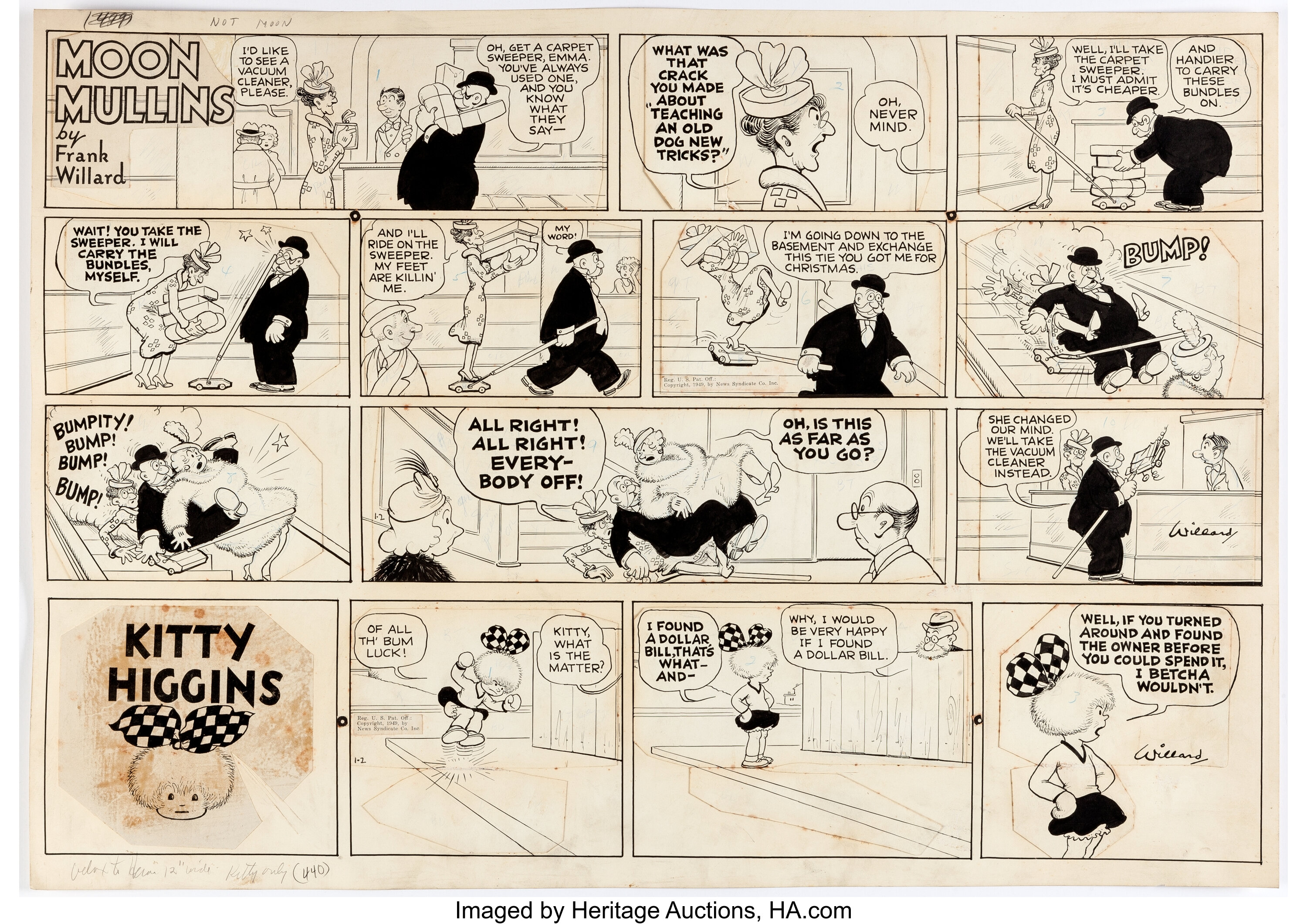 Frank Willard Moon Mullins and Kitty Higgins Sunday Comic Strip | Lot ...