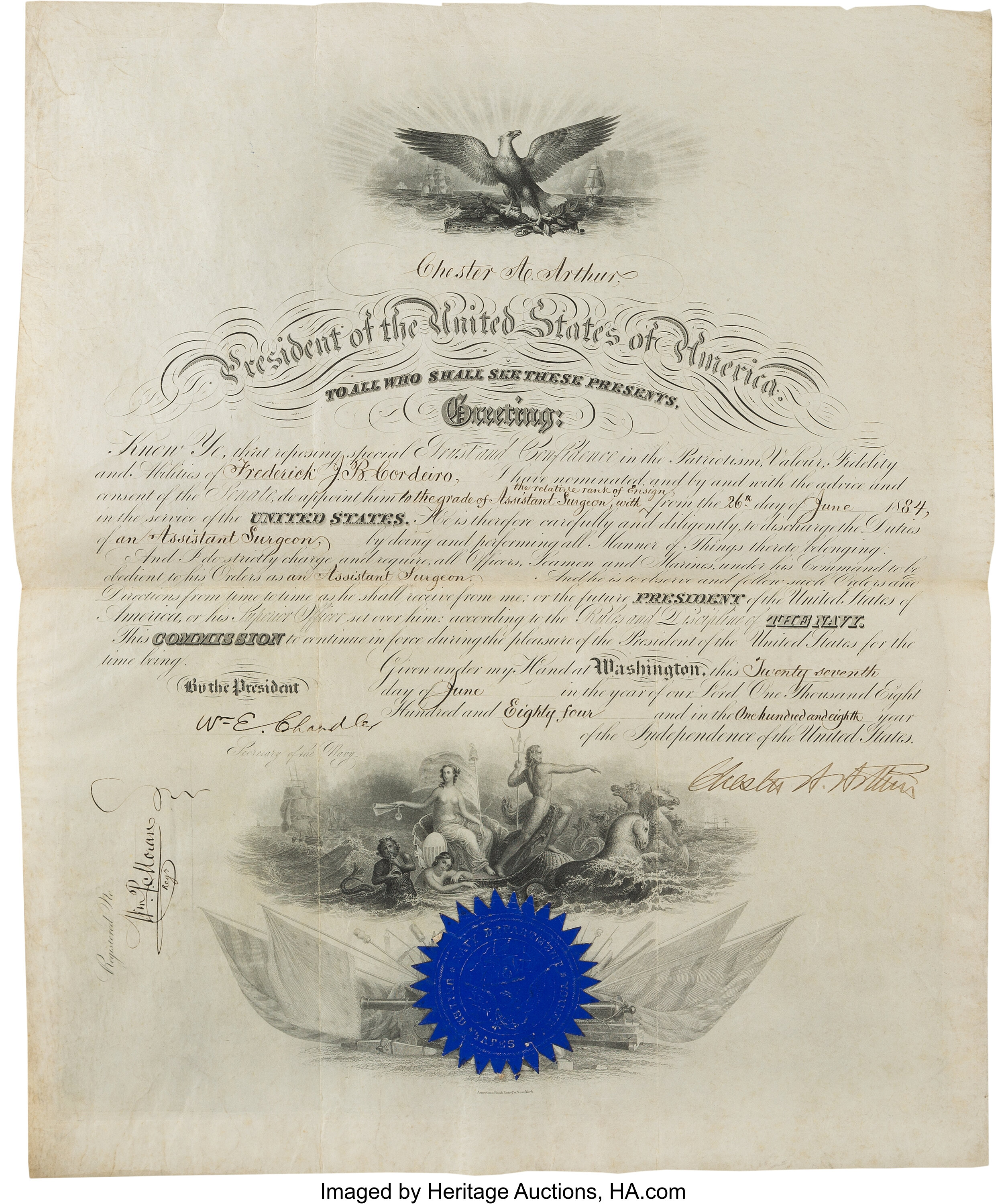 Chester Alan Arthur: Signed Naval Appointment.... Autographs U.S. | Lot ...