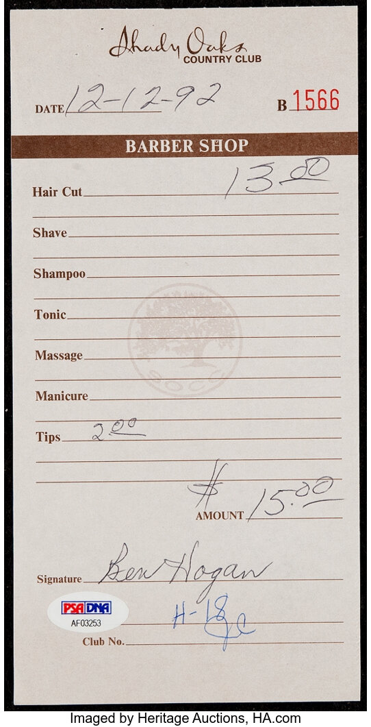 1992 Ben Hogan Signed Haircut Receipt.... Miscellaneous | Lot #44245 ...