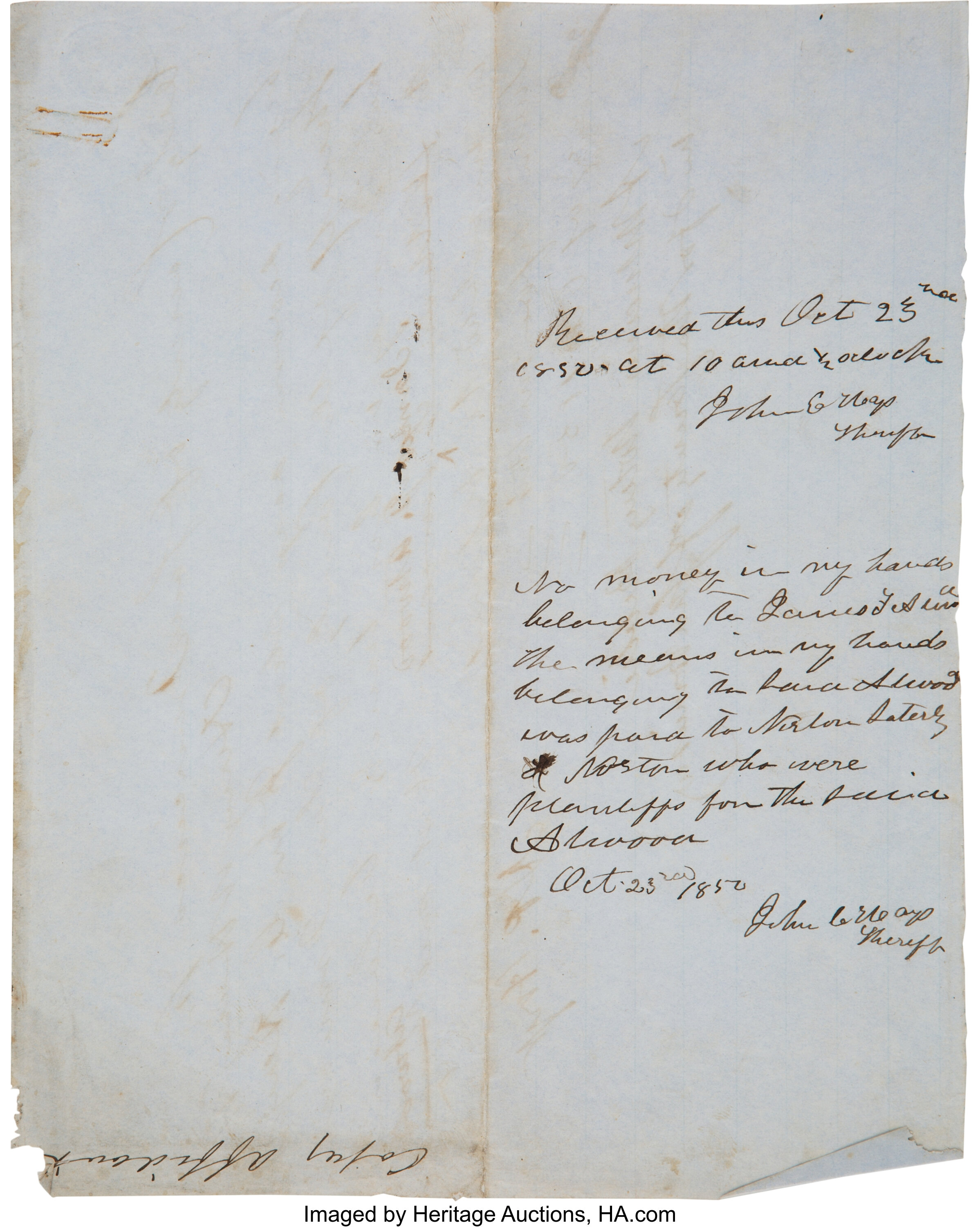 John C. Hays: Autograph Endorsement.... Autographs | Lot #43294 ...