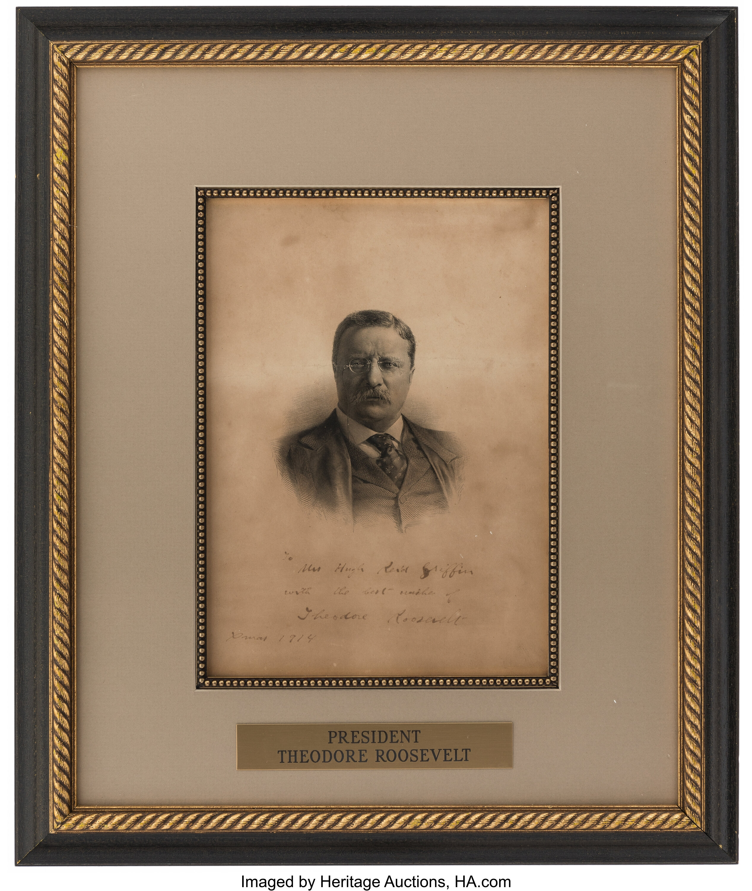 1914 President Theodore Roosevelt Signed Framed Print.... | Lot #41194 ...