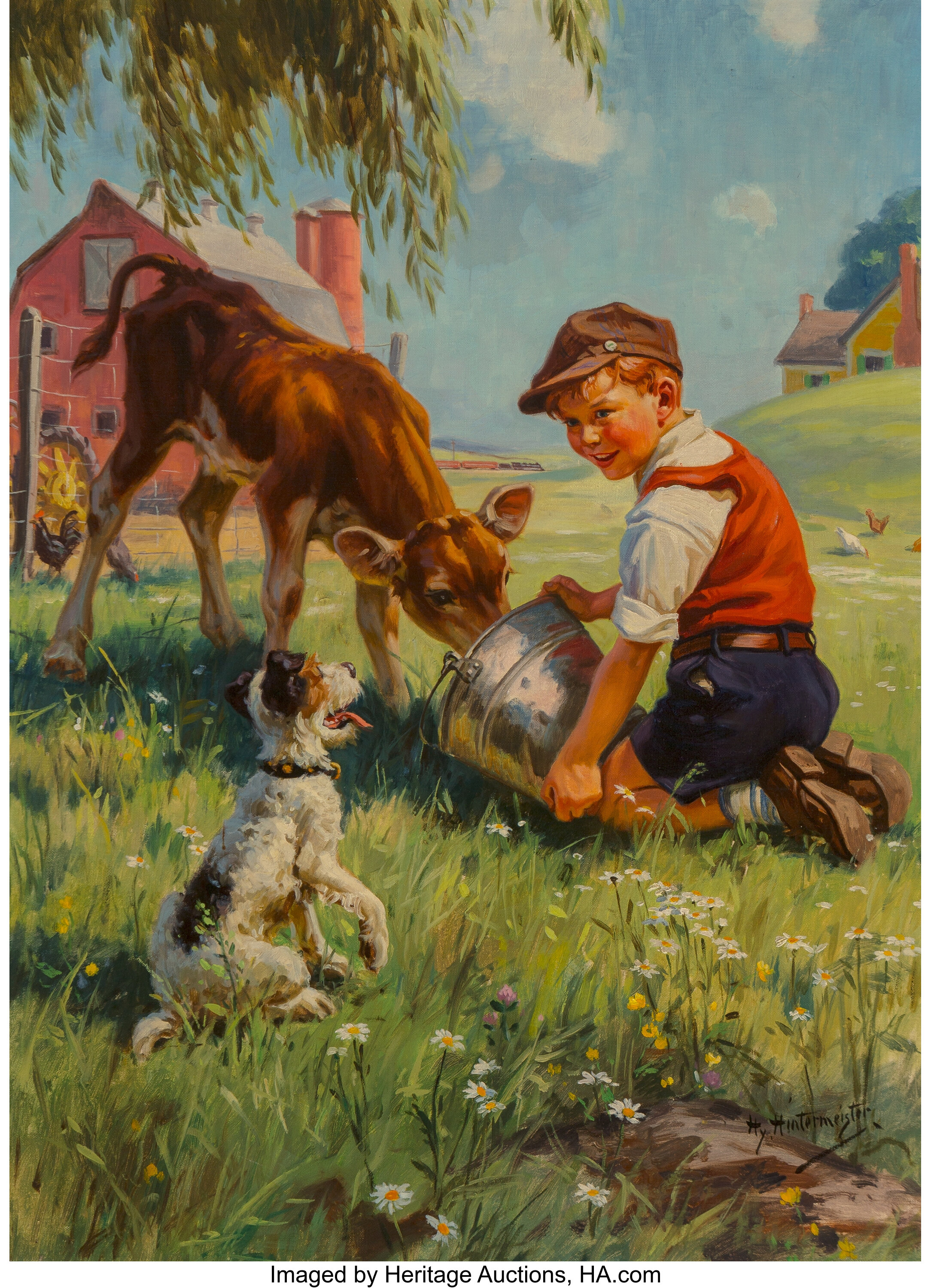 Hy (Henry) Hintermeister (American, 1897-1972). Feeding Time. Oil | Lot ...