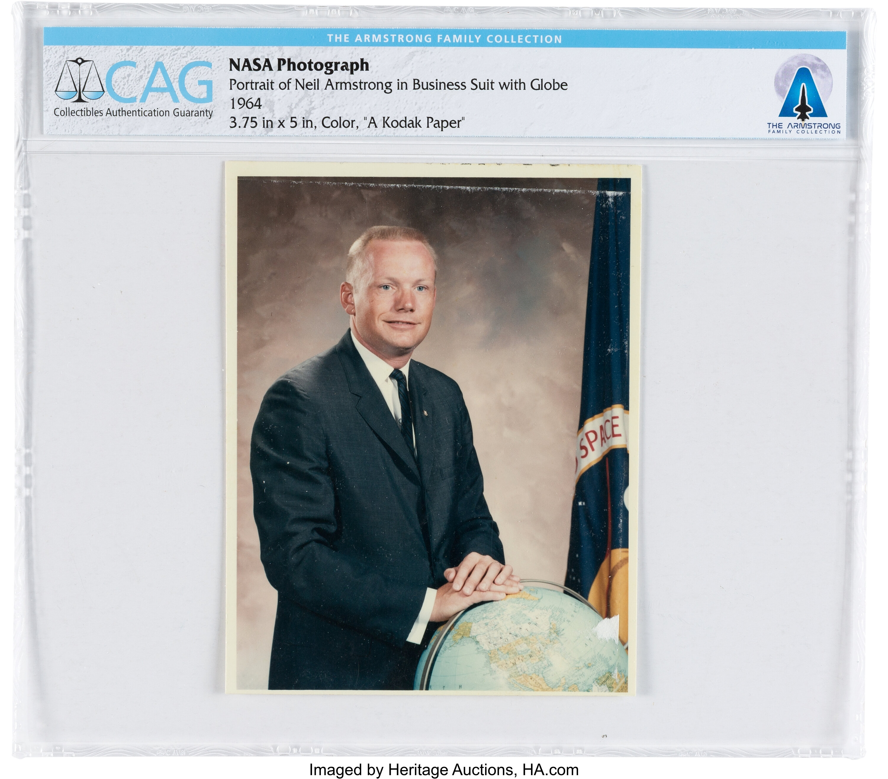Neil Armstrong 1964 NASA Business Suit Portrait with Globe and NASA ...