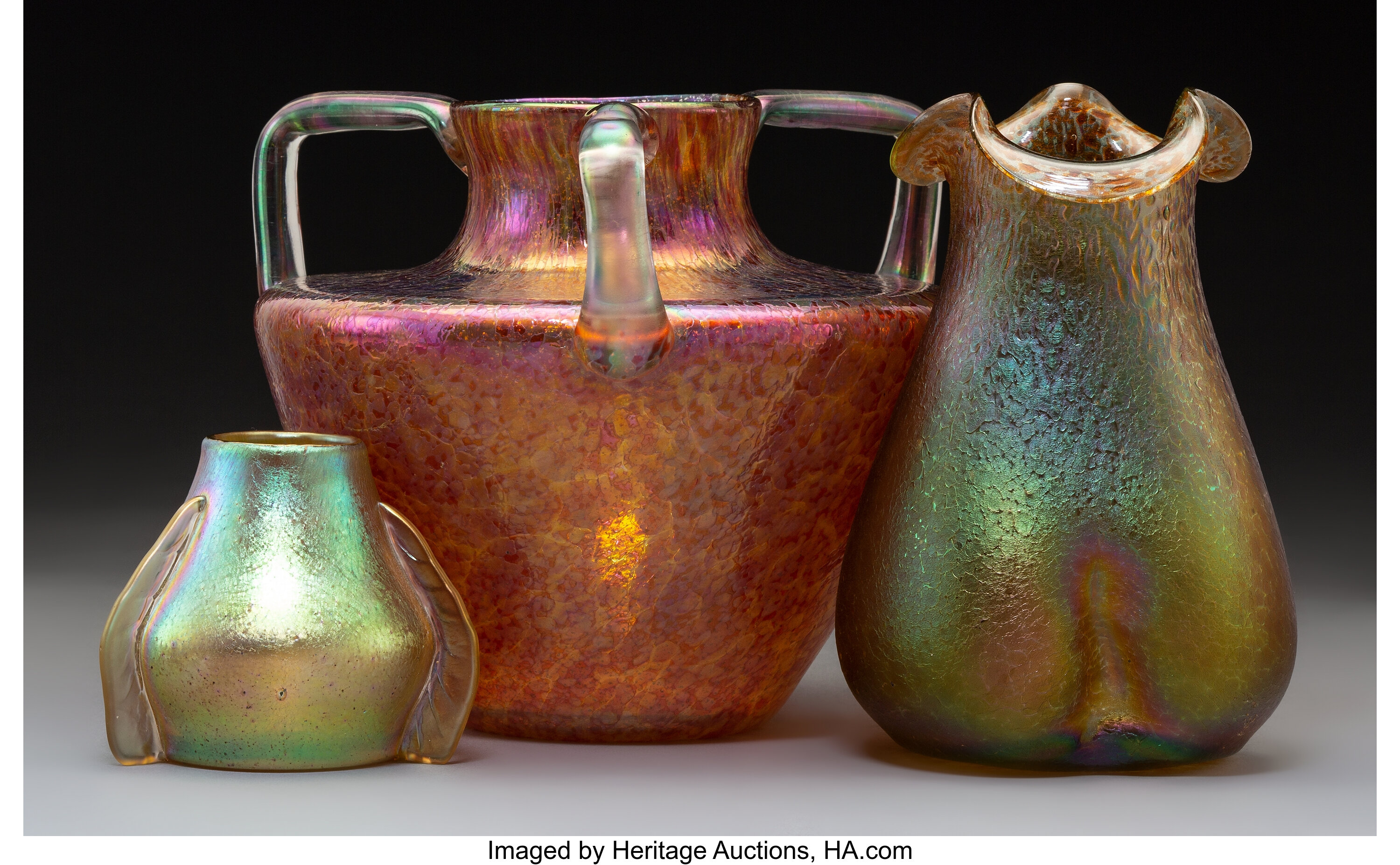 Three Loetz Glass Vases. Circa 1907. Ht. 6-1/2 in. (tallest). ... | Lot ...