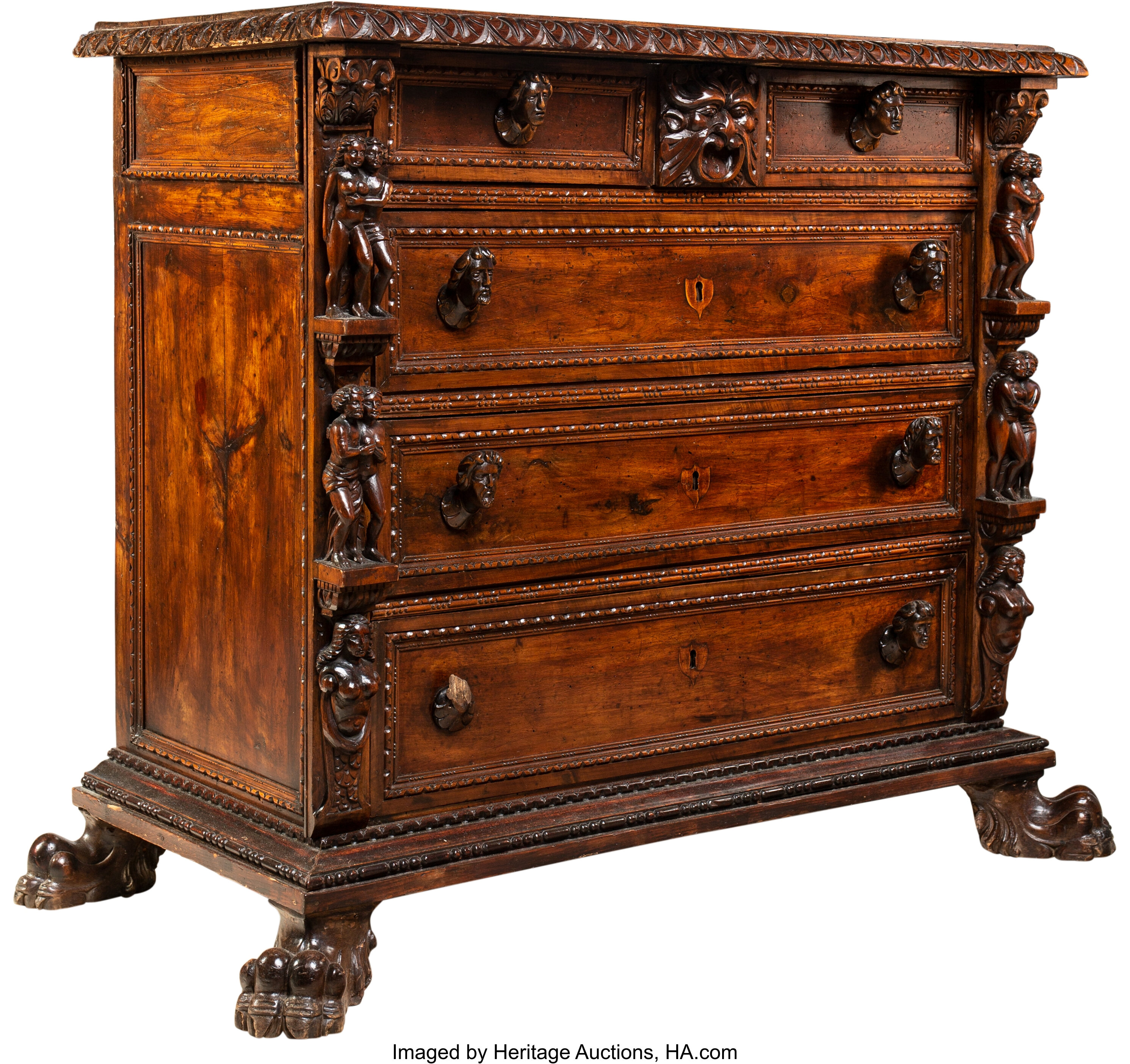 An Italian Renaissance Revival Carved Walnut Chest of Drawers, late ...