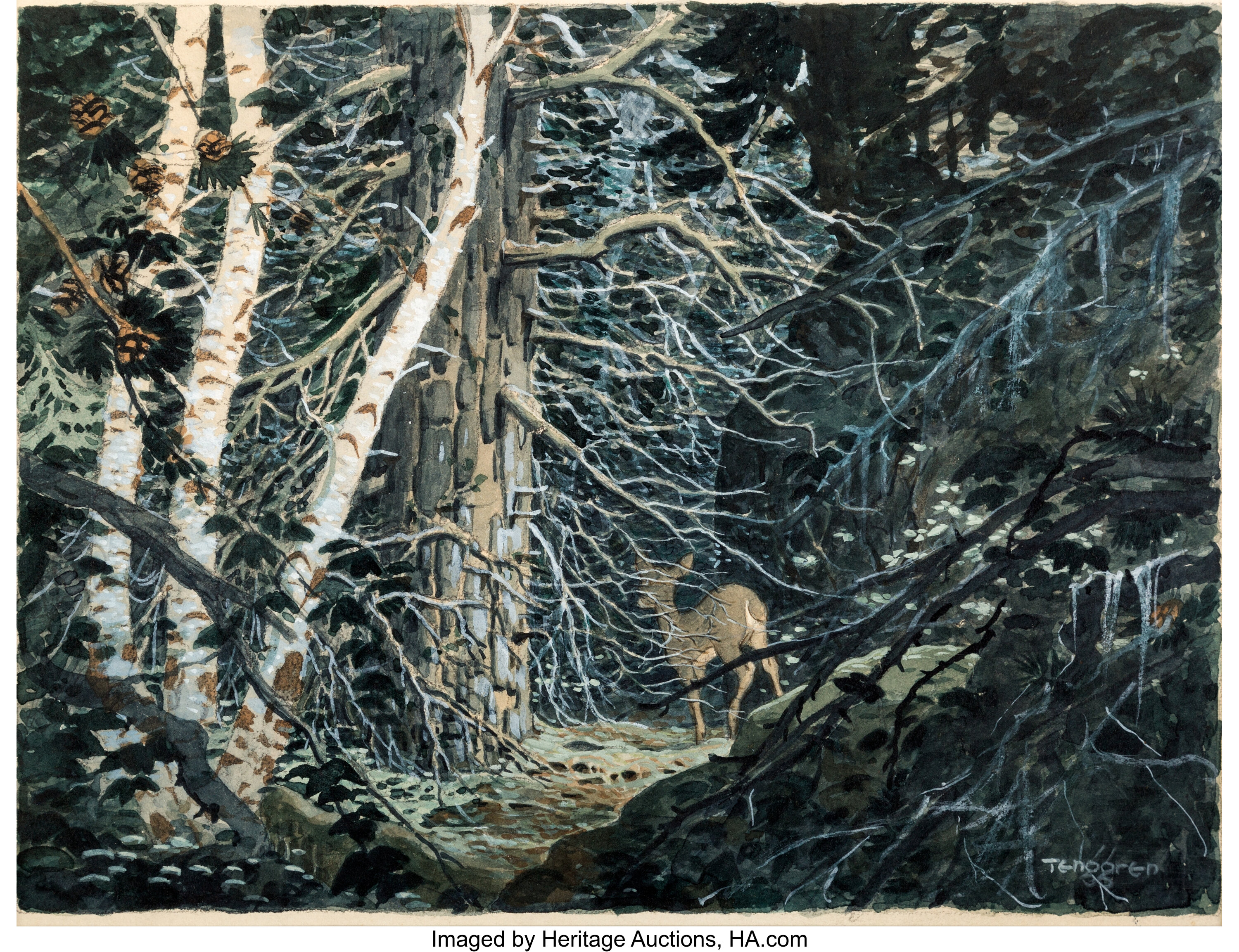 Bambi Concept Painting by Gustaf Tenggren (Walt Disney, 1942).... | Lot ...