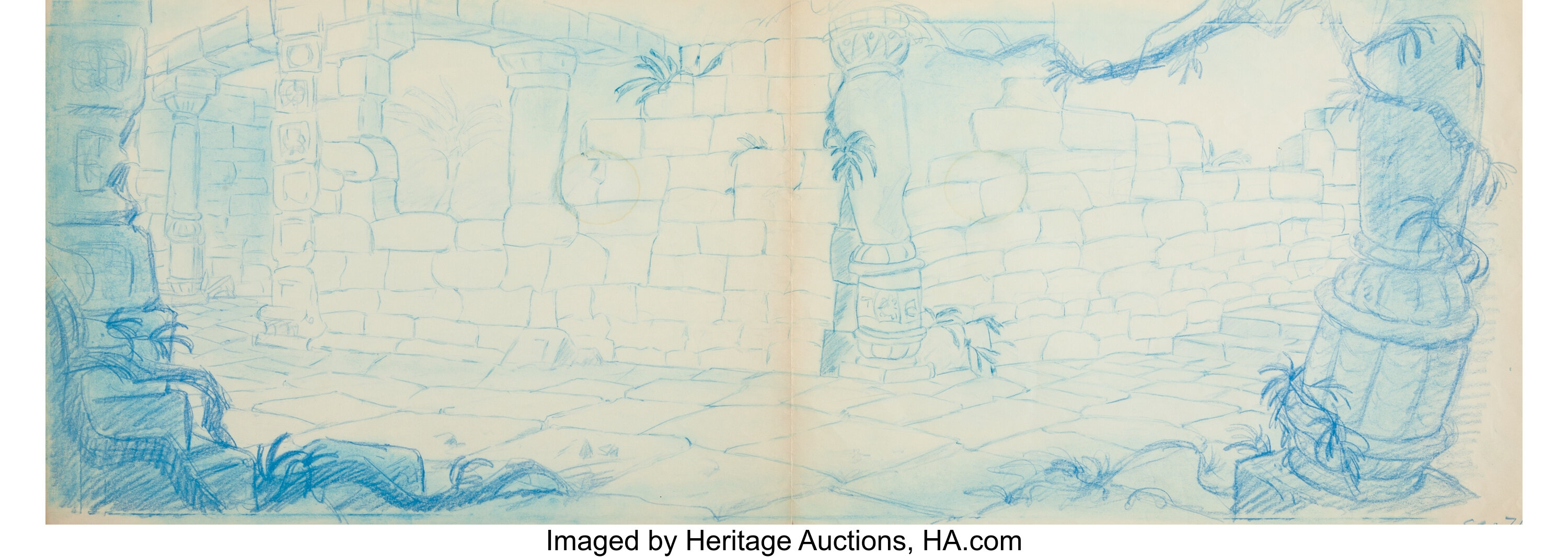 Jungle Book Pan Background Layout Drawing (Walt Disney, 1967).... | Lot ...