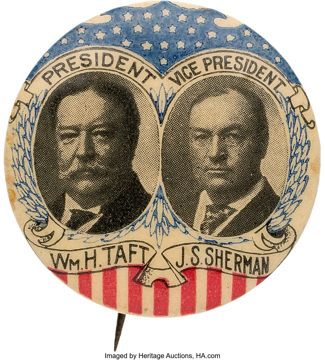 Taft & Sherman: Stars & Stripes Jugate.... Political Pinback | Lot ...
