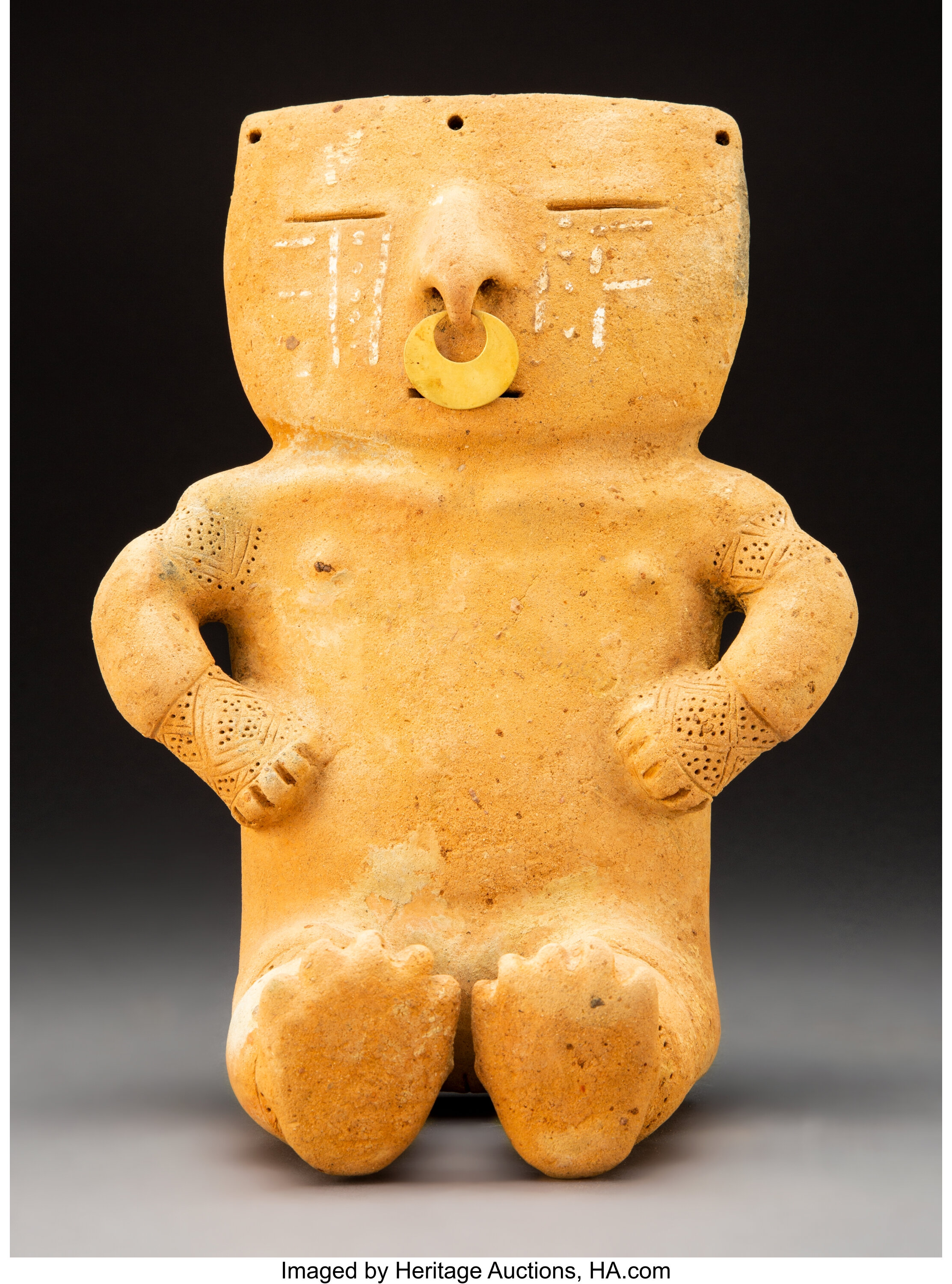 A Large Quimbaya Figure with Gold Nose Ring. c. 1200-1400 AD... | Lot ...