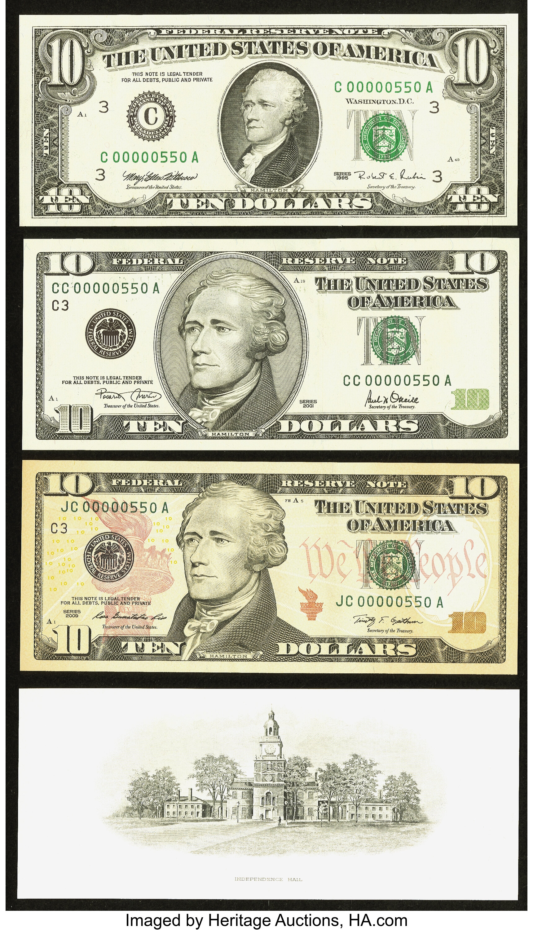 $10 Federal Reserve Note Generations Series 1995, 2001, and 2009 | Lot ...