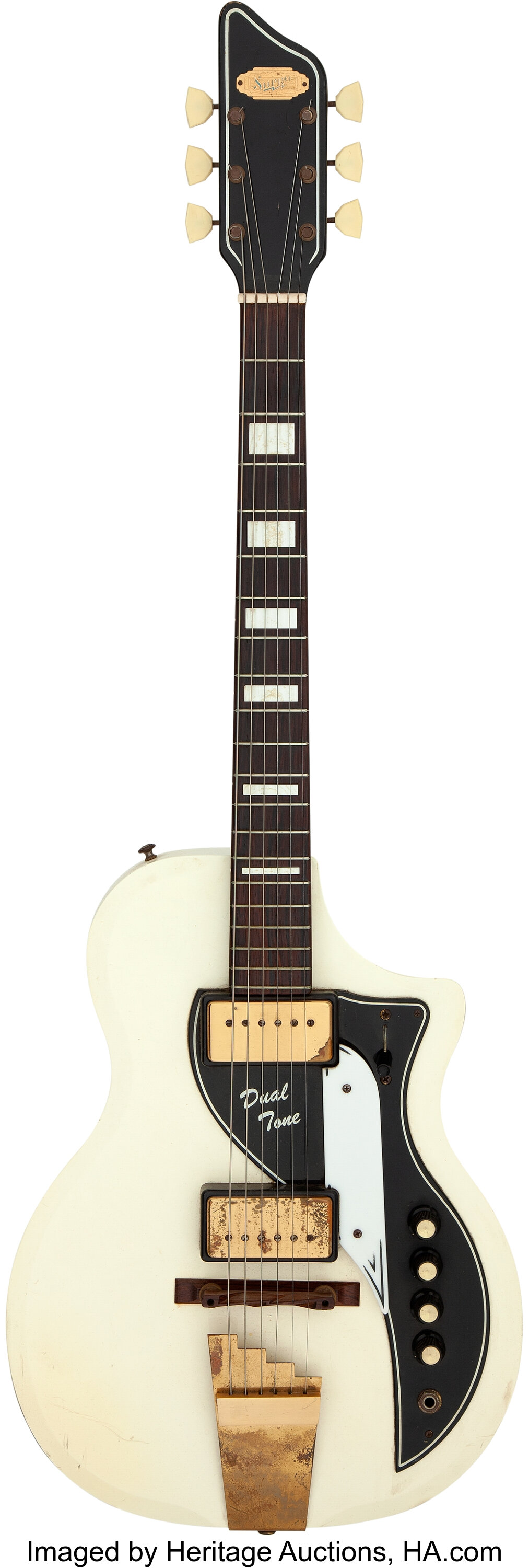 1960 Supro Dual Tone White Solid Body Electric Guitar, Serial # | Lot ...