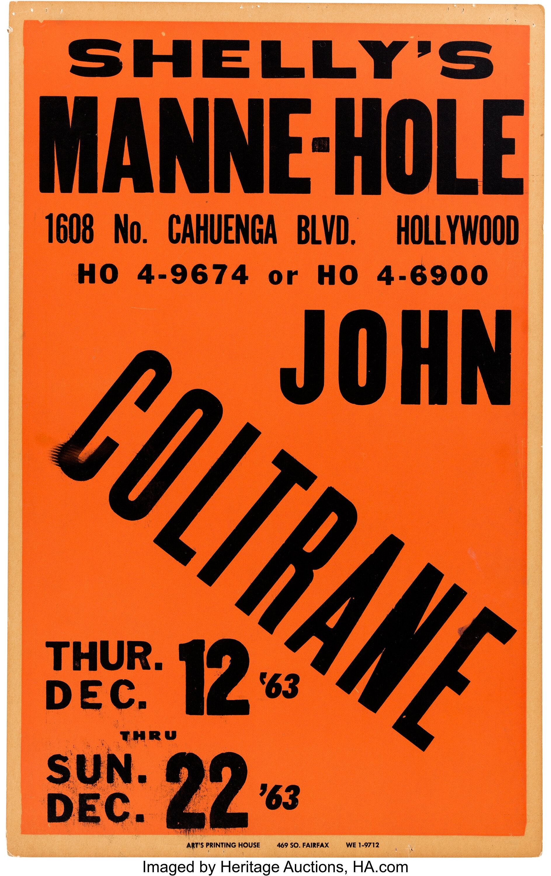 John Coltrane 1963 Boxing-Style Concert Poster, Los Angeles.. ... | Lot ...