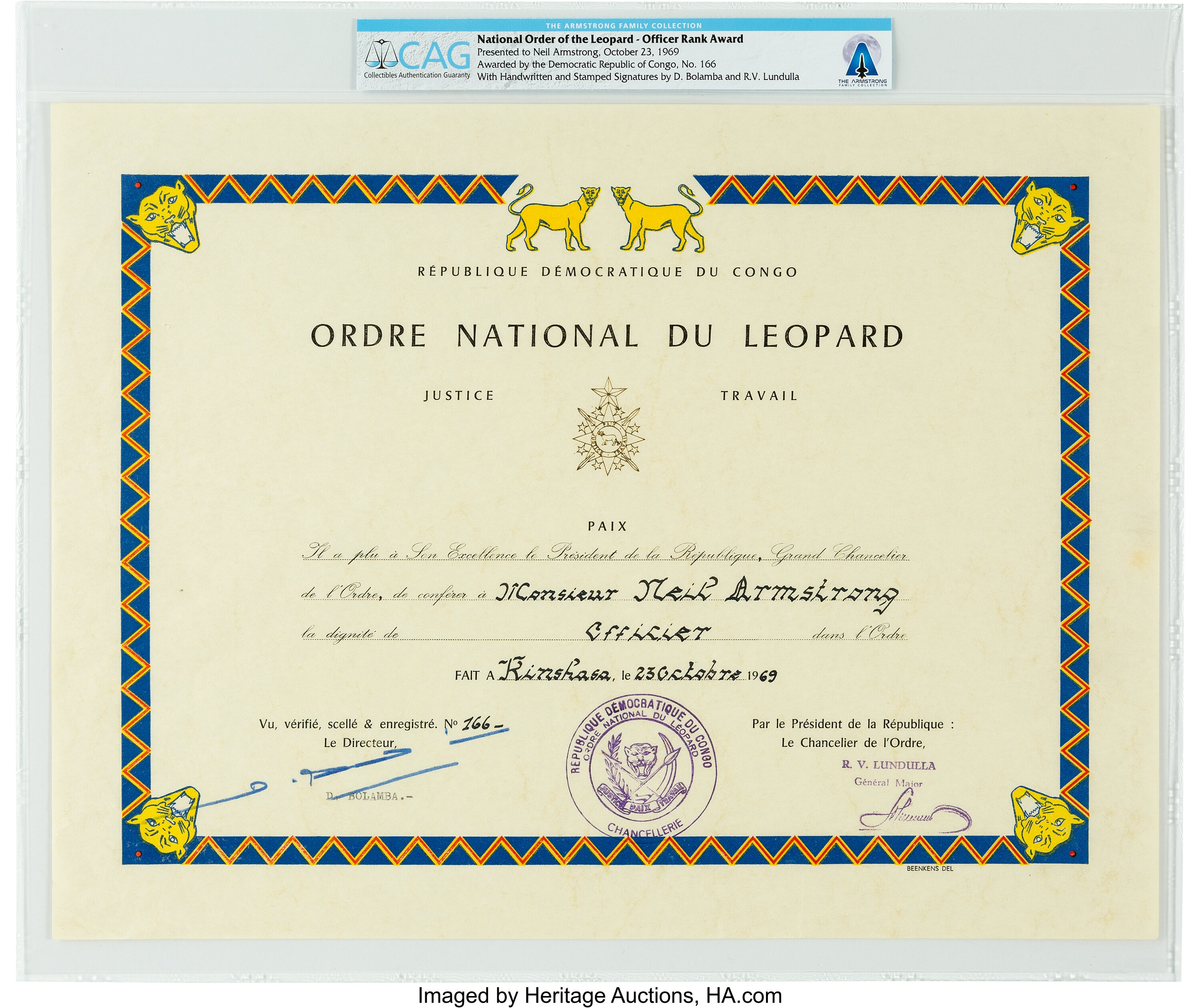 Neil Armstrong's Ordre National Du Leopard (National Order of the | Lot ...