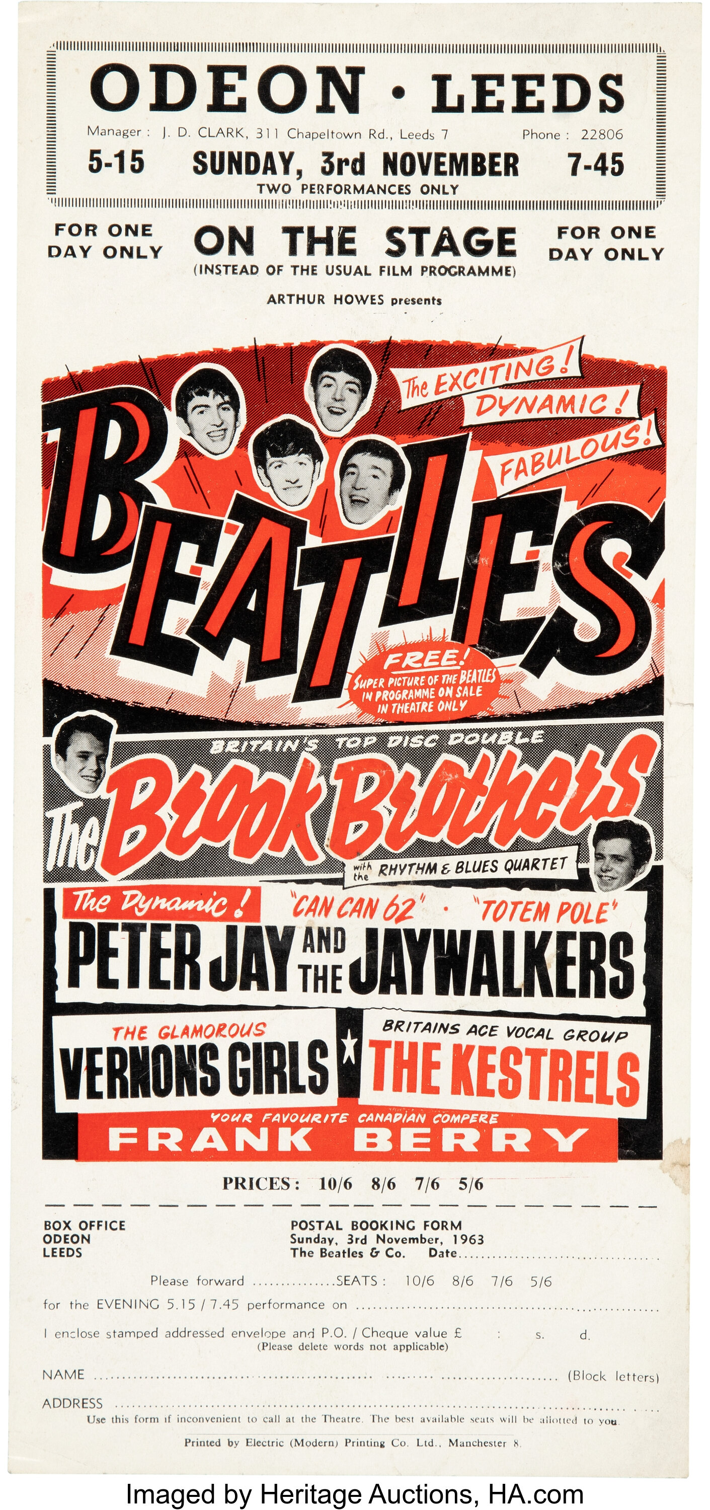 The Beatles Autumn 1963 British Tour Handbill. . ... Music | Lot #89006 ...