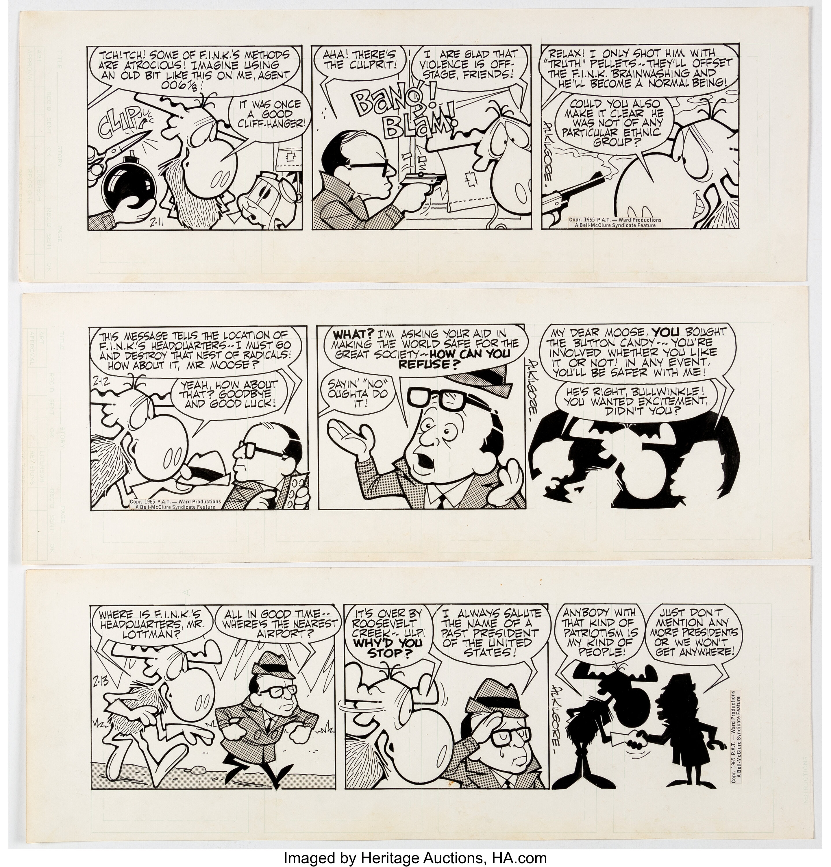 Al Kilgore Bullwinkle Daily Comic Strip Original Art Group of 3 | Lot ...