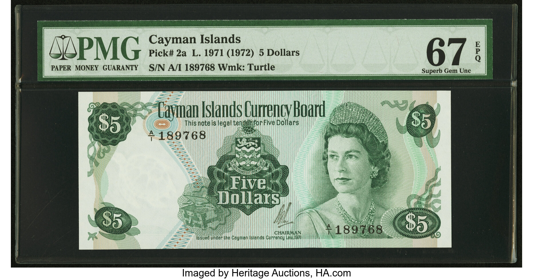 Cayman Islands Currency Board 5 Dollars 1971 (ND 1972) Pick 2a PMG ...