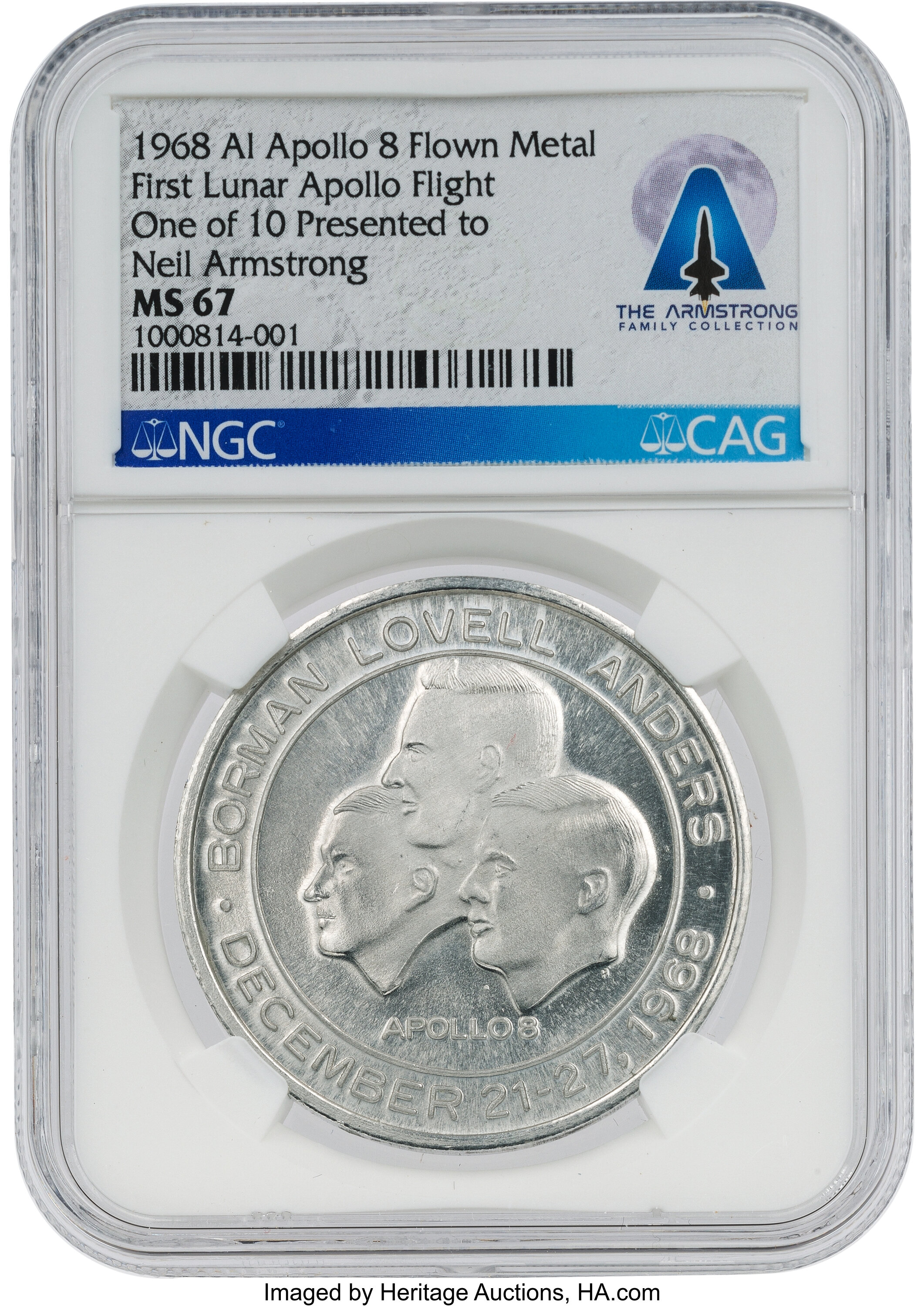 Apollo 8 MS67 NGC Manned Flight Awareness Medal, One of Only Ten | Lot ...