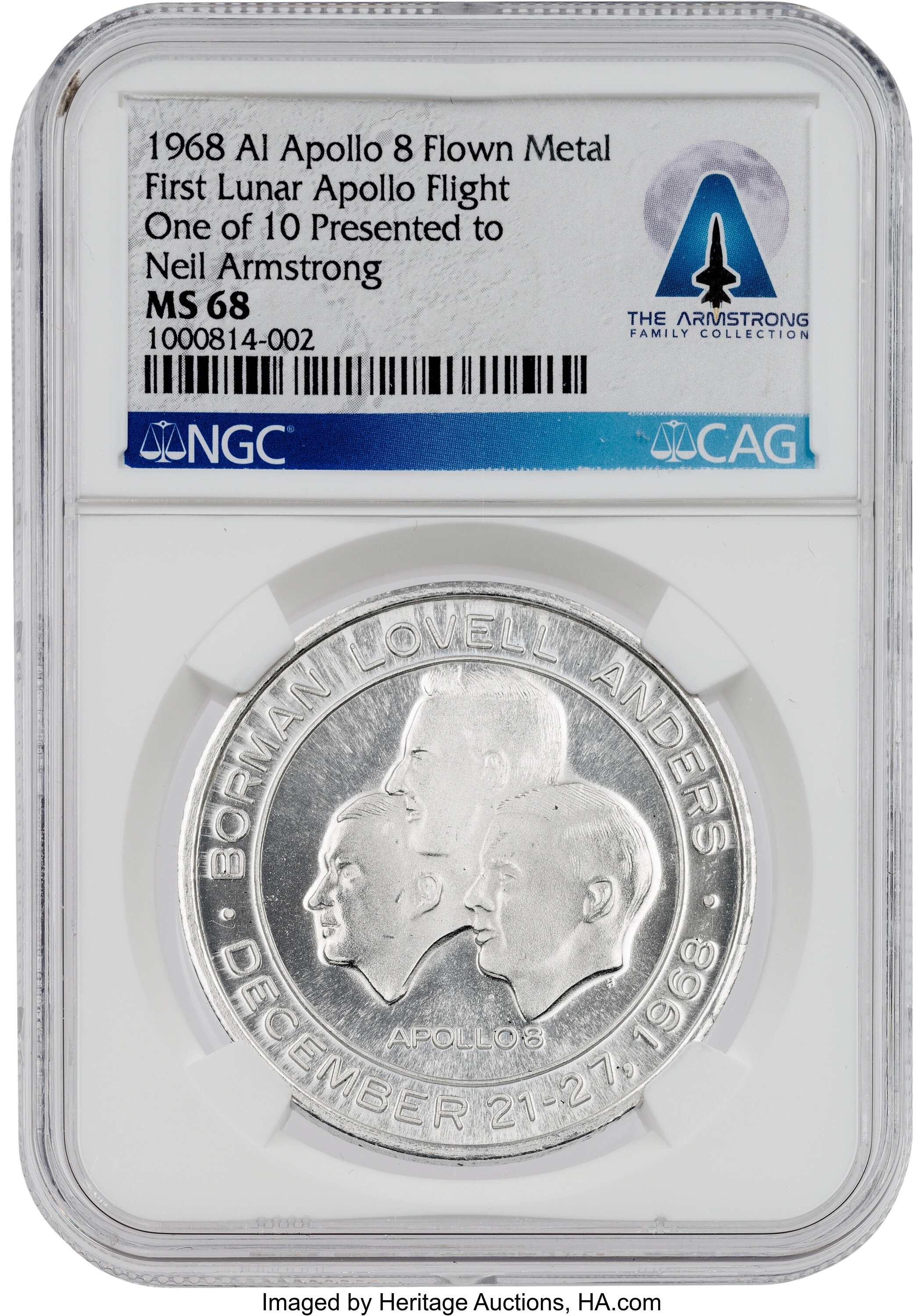 Apollo 8 MS68 NGC Manned Flight Awareness Medal, One of Only Ten | Lot ...