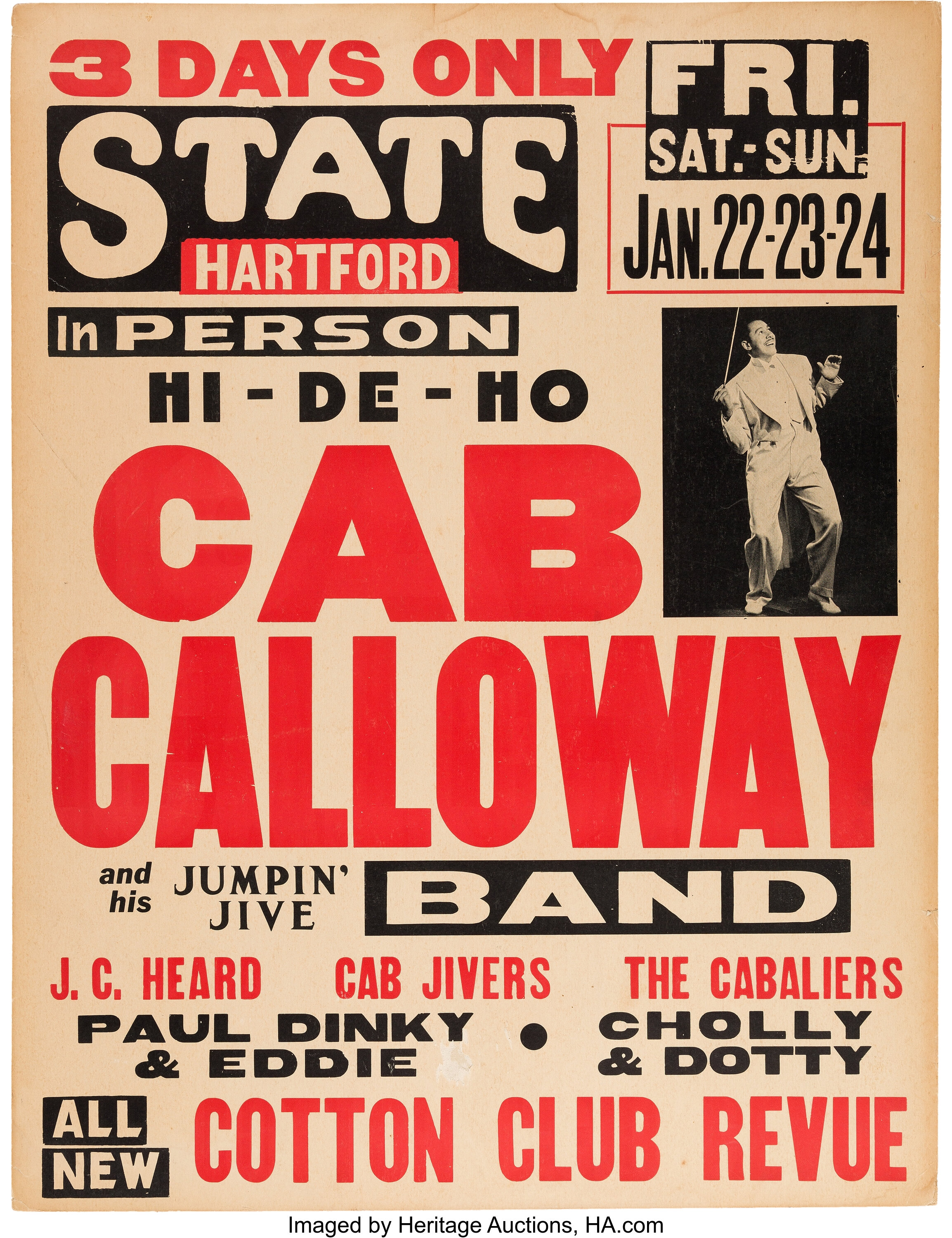 Cab Calloway 1943 Jumbo Window Card Concert Poster.. ... Music | Lot ...