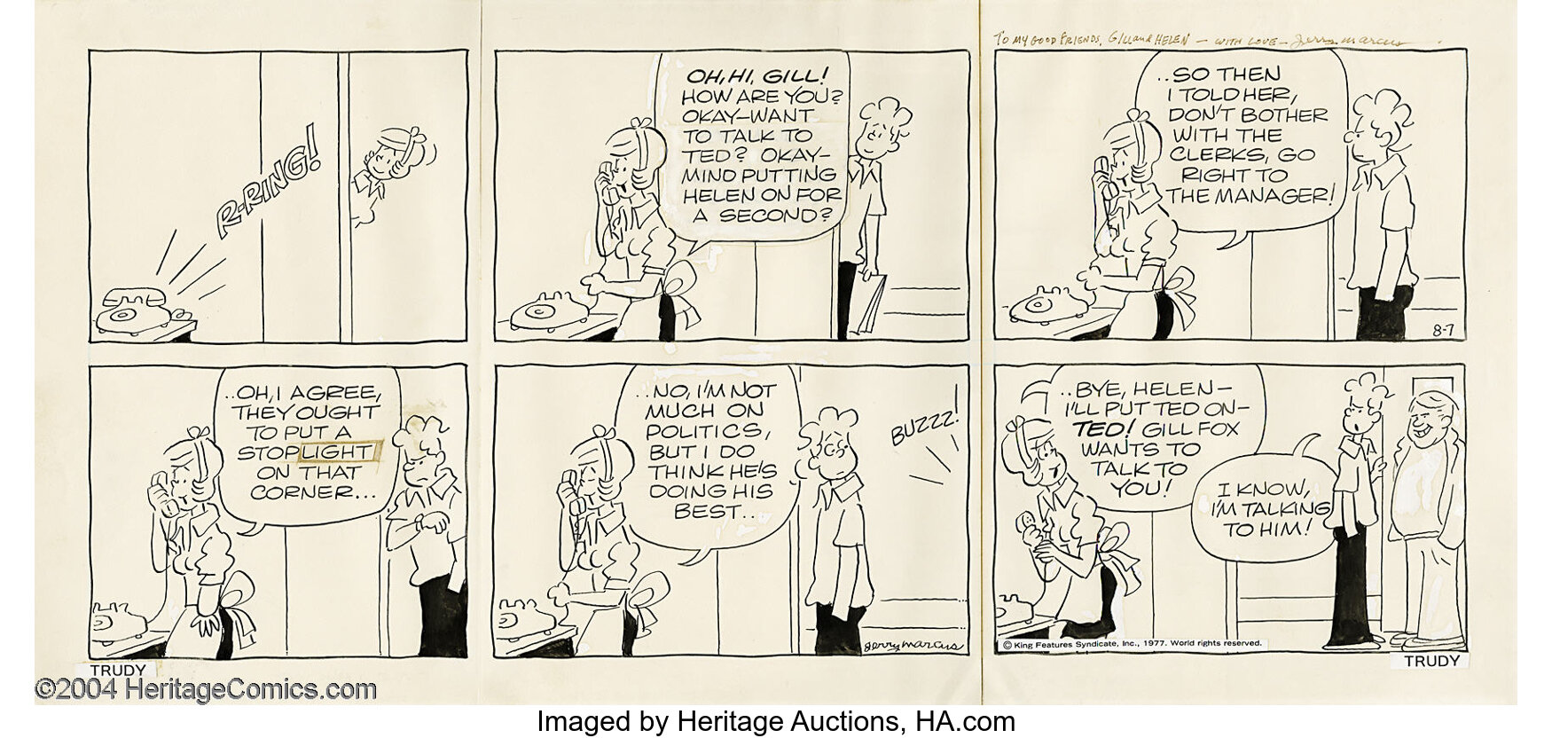 Jerry Marcus - Trudy Sunday Comic Strip Original Art, dated 8-7-77 ...