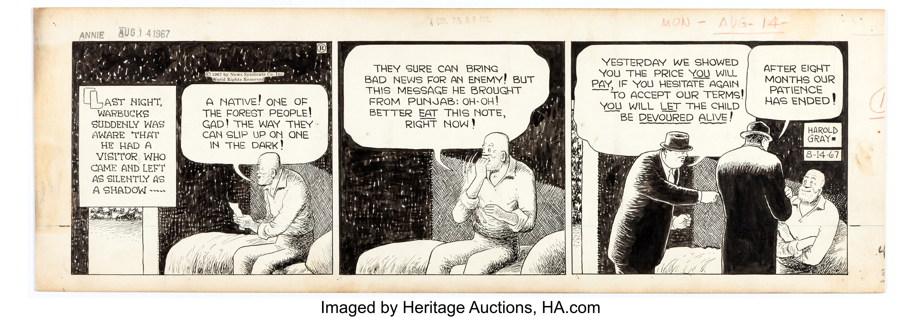 Harold Gray Little Orphan Annie Daily Comic Strip Original Art | Lot ...