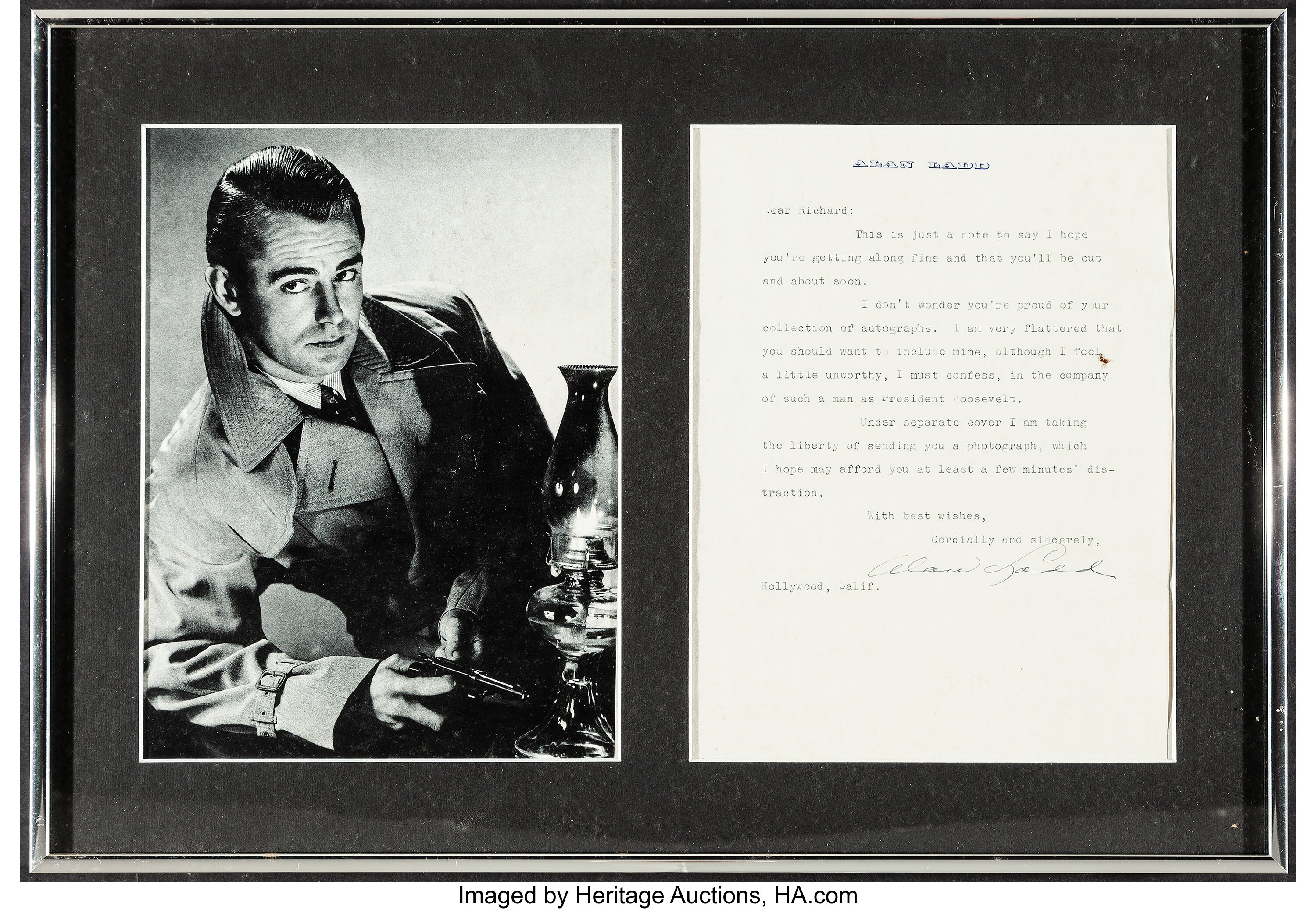 Alan Ladd Lot (c.1940s). Very Fine. Photo & Signed Letter in Matted ...