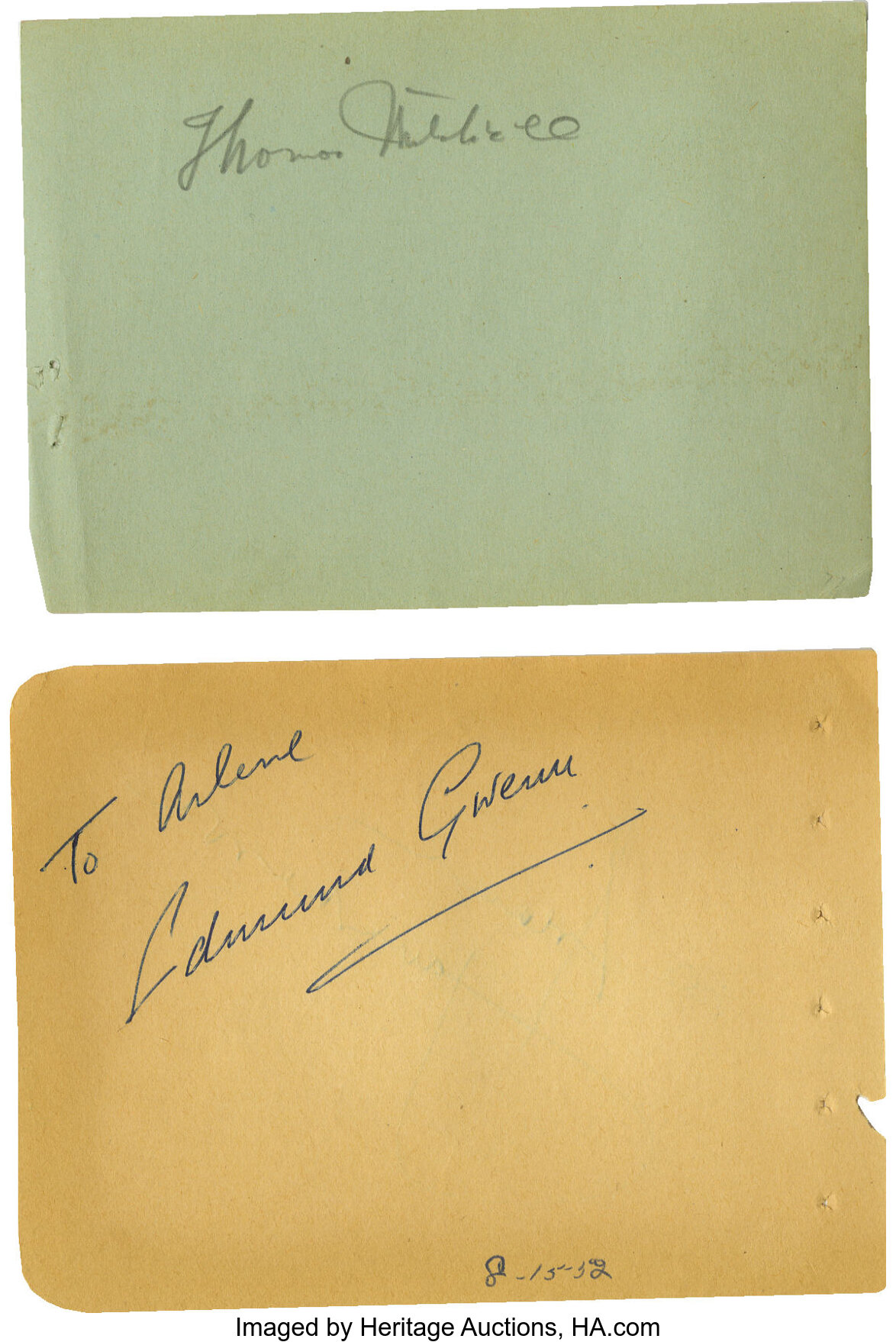 Thomas Mitchell and Edmund Gwenn Autographs. A pair of autograph | Lot ...